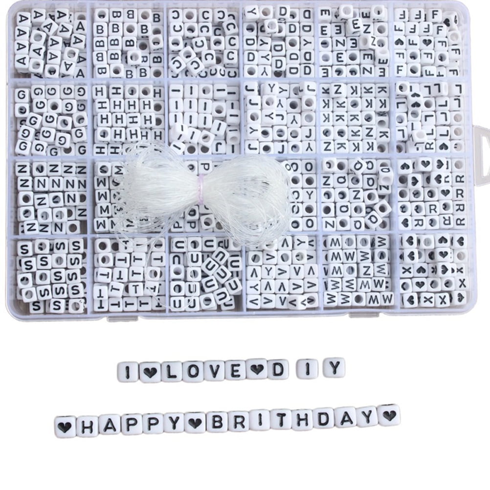 1200PCS DIY 6mm Square Acrylic Alphabet Beads Big Hole Letter Cube Beads with String for Jewelry ...