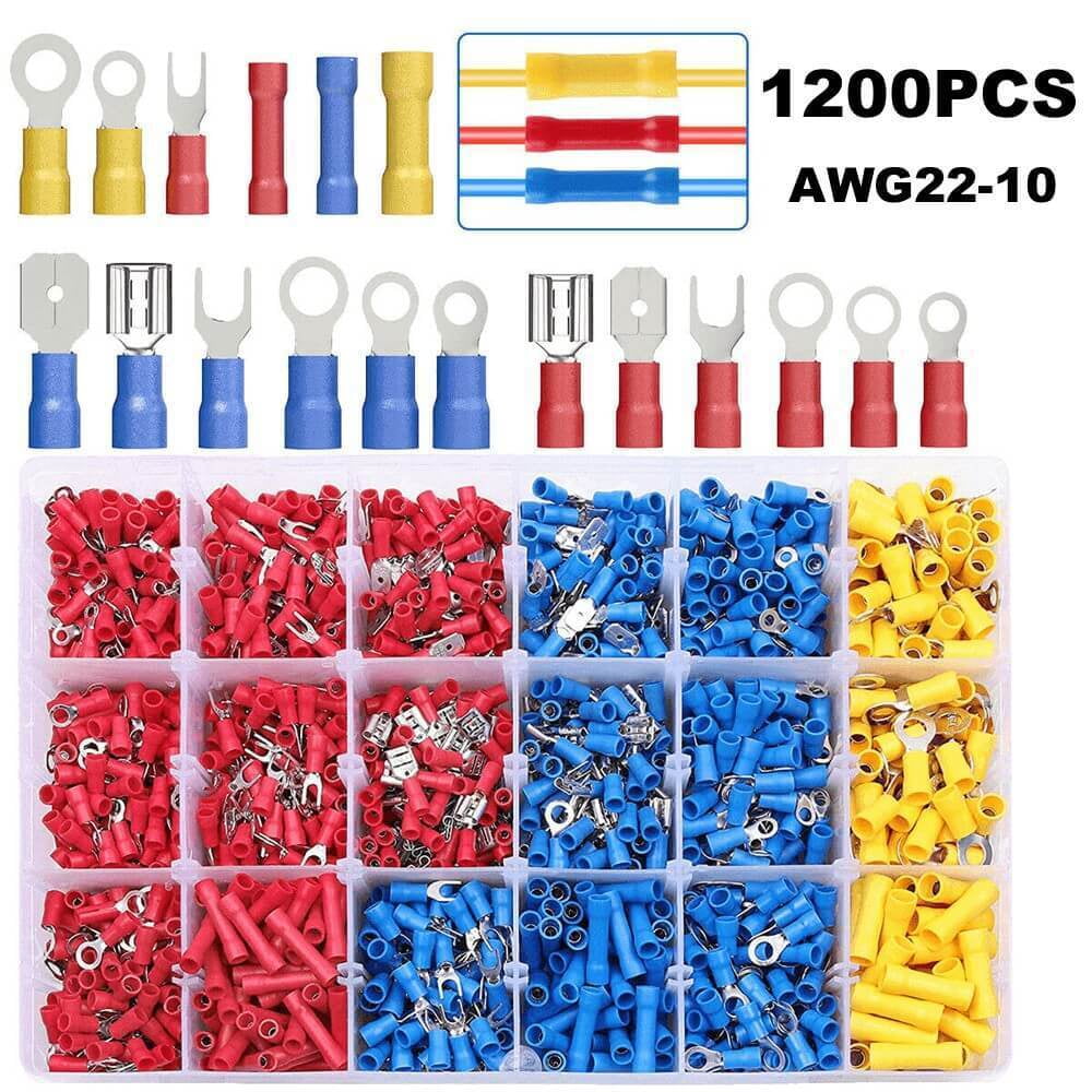 1200PCS Insulated Vinyl Ring Spade Fork Butt Wire Terminals Tin Copper ...