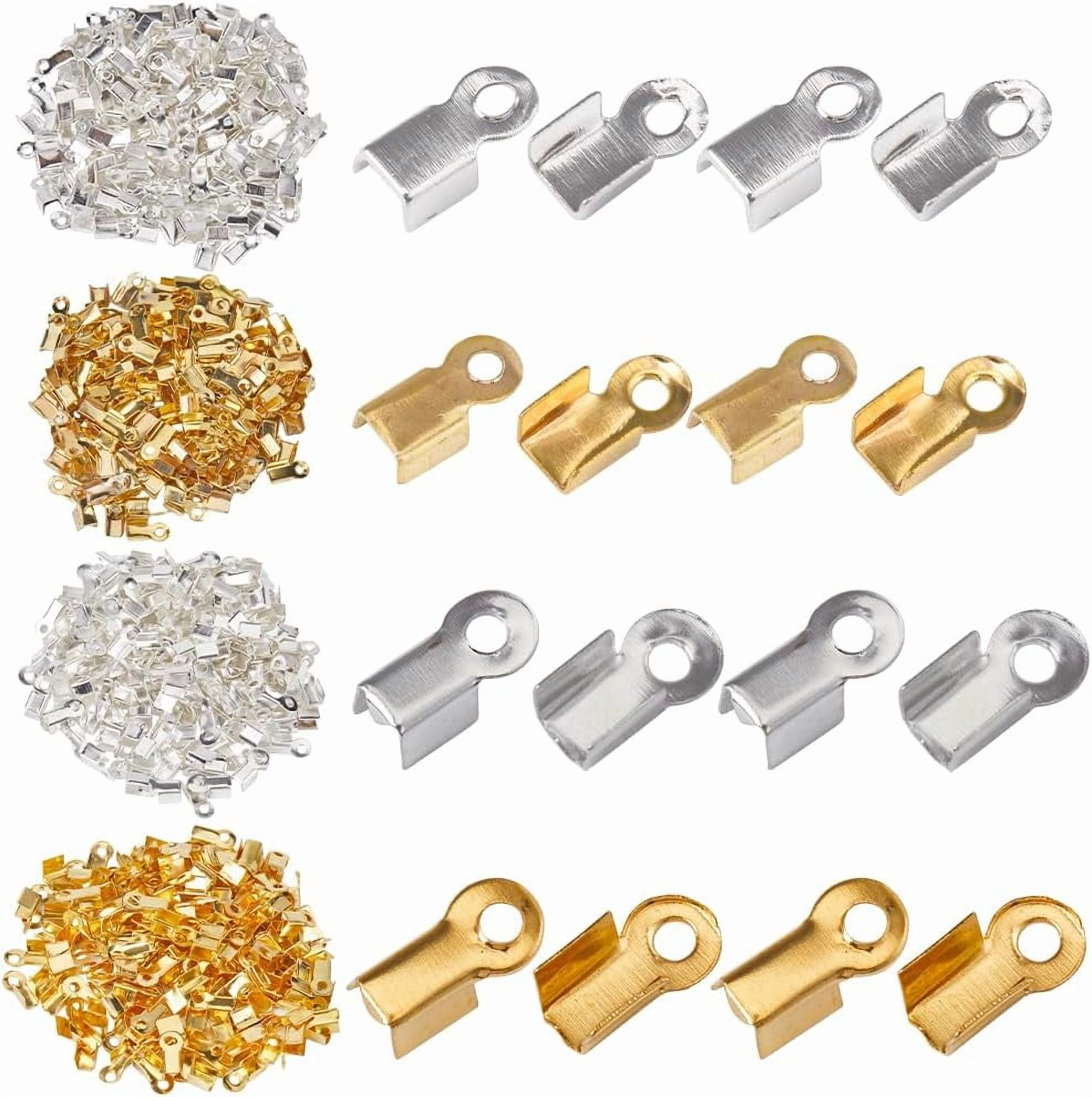 1200Pcs 4 Style Iron Folding Crimp Ends Golden Silver 6~9x3~3.5x4mm ...