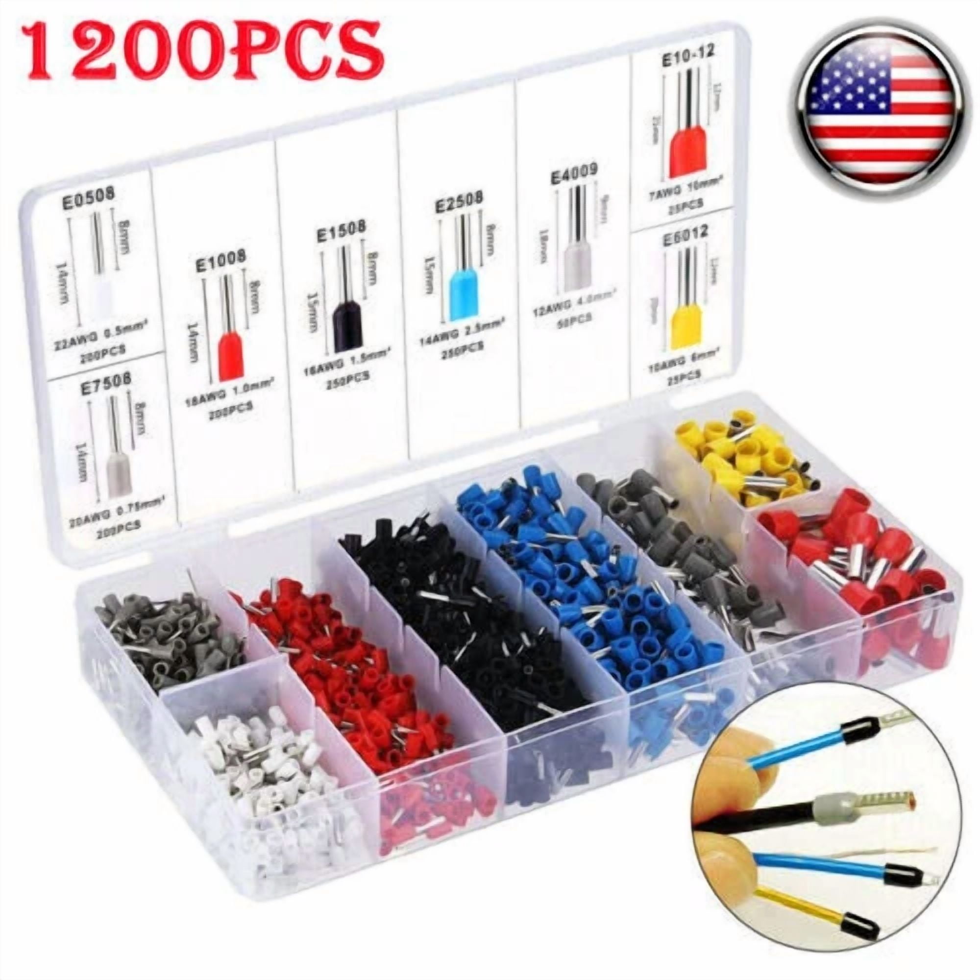 1200Pcs Cable Cord Pin End Bootlace Ferrule Terminal Set Wire Crimp ...
