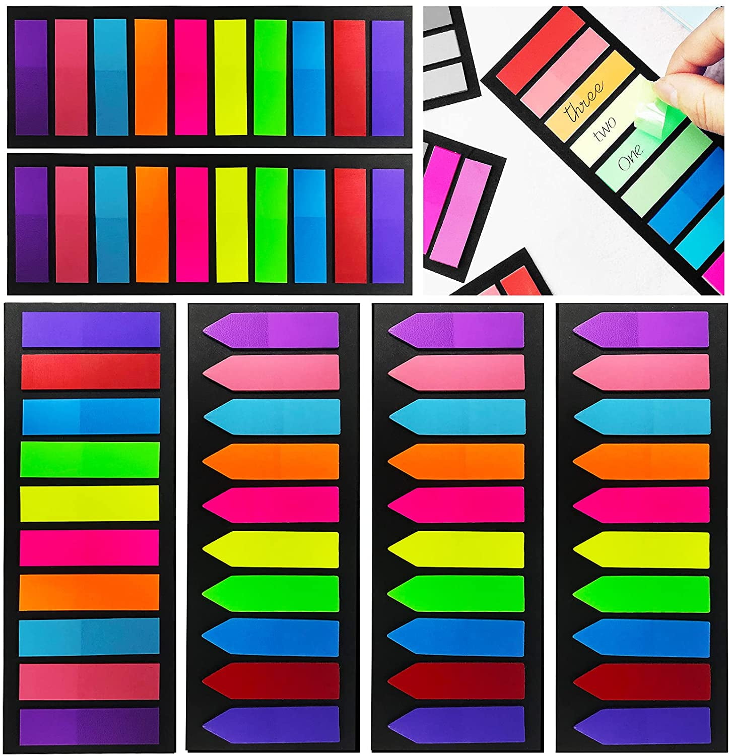 1200Pcs Colored Page Markers,6Set Fluorescent Sticky Tabs in 10 Primary ...