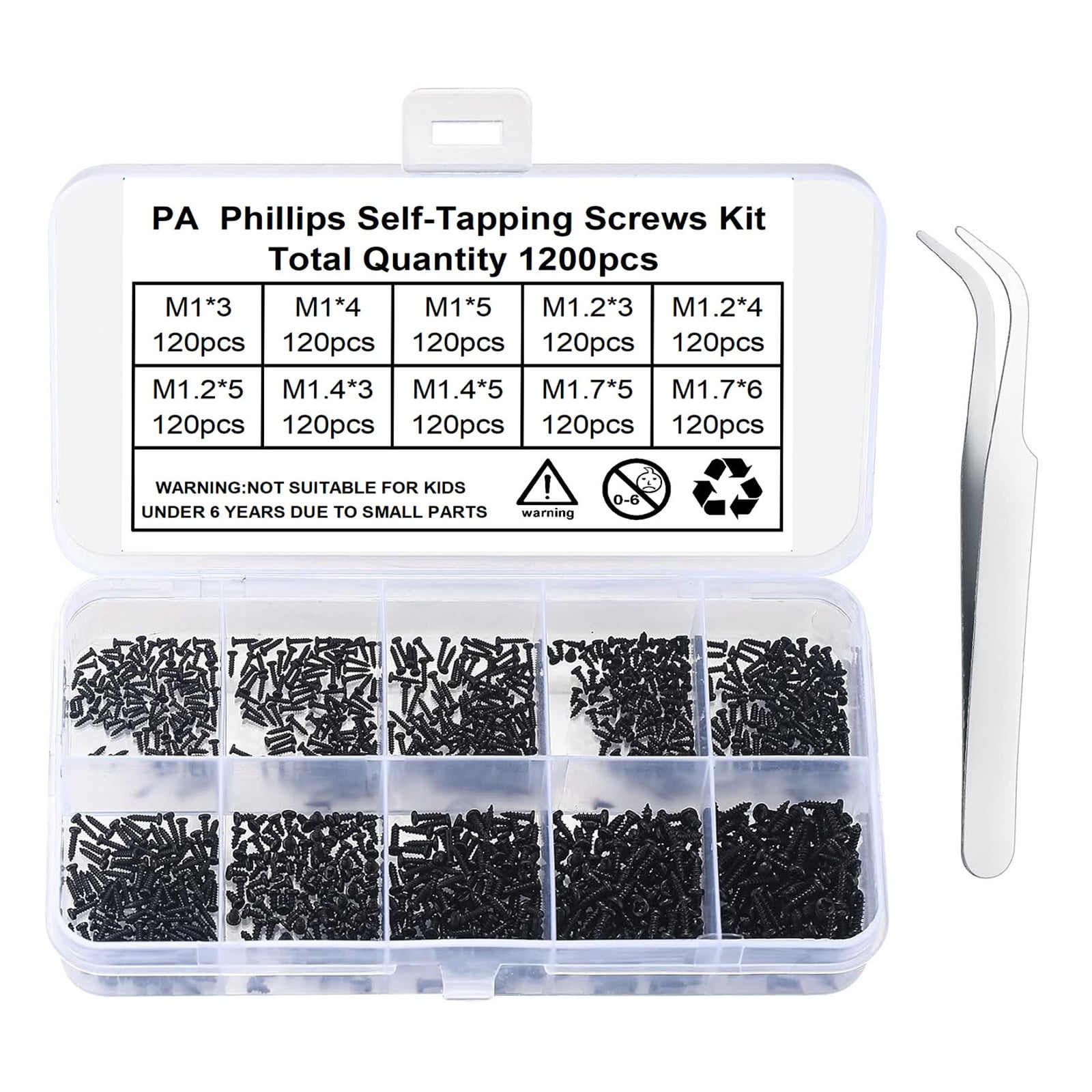 1200Pcs Flat Head Screws Small Tapping Screws Tiny Electronic Screws 10 ...