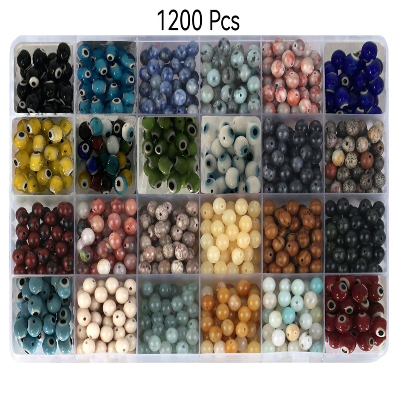 1200Pcs Natural Stone Beads Set: 6mm & 8mm Devil's Eye, 24 Styles - DIY ...