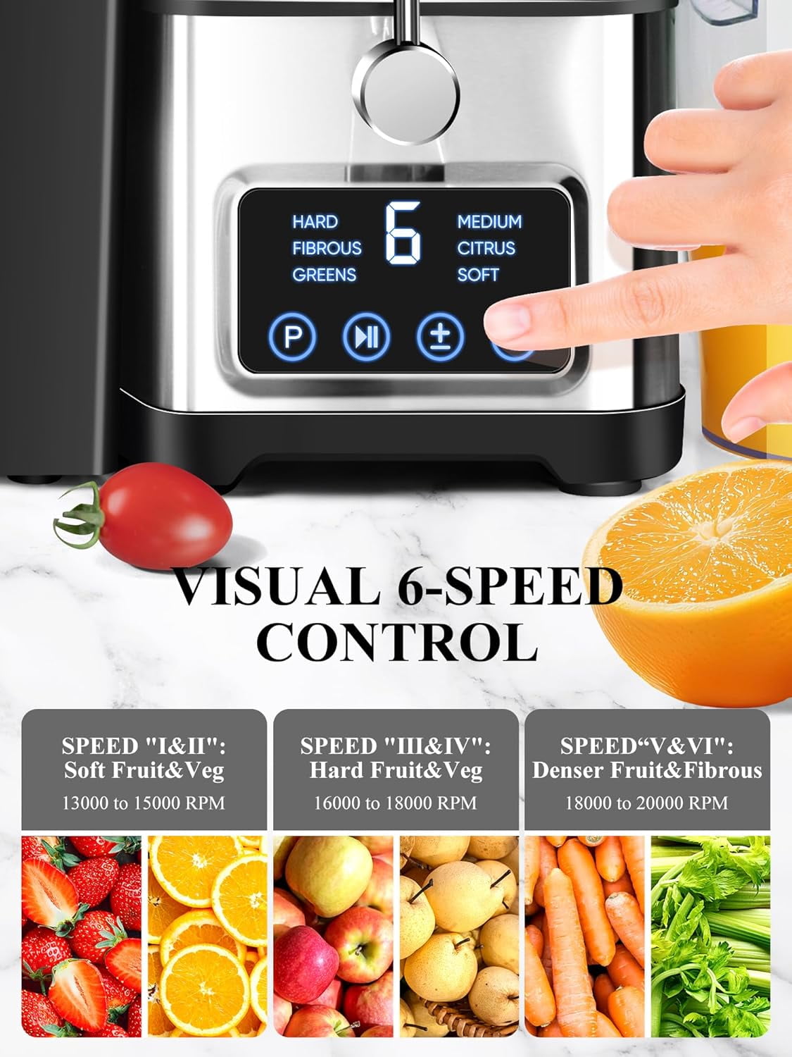 1200W 6-Speed Touch LCD Screen Centrifugal Juicer with 3.2'' Big Wide ...