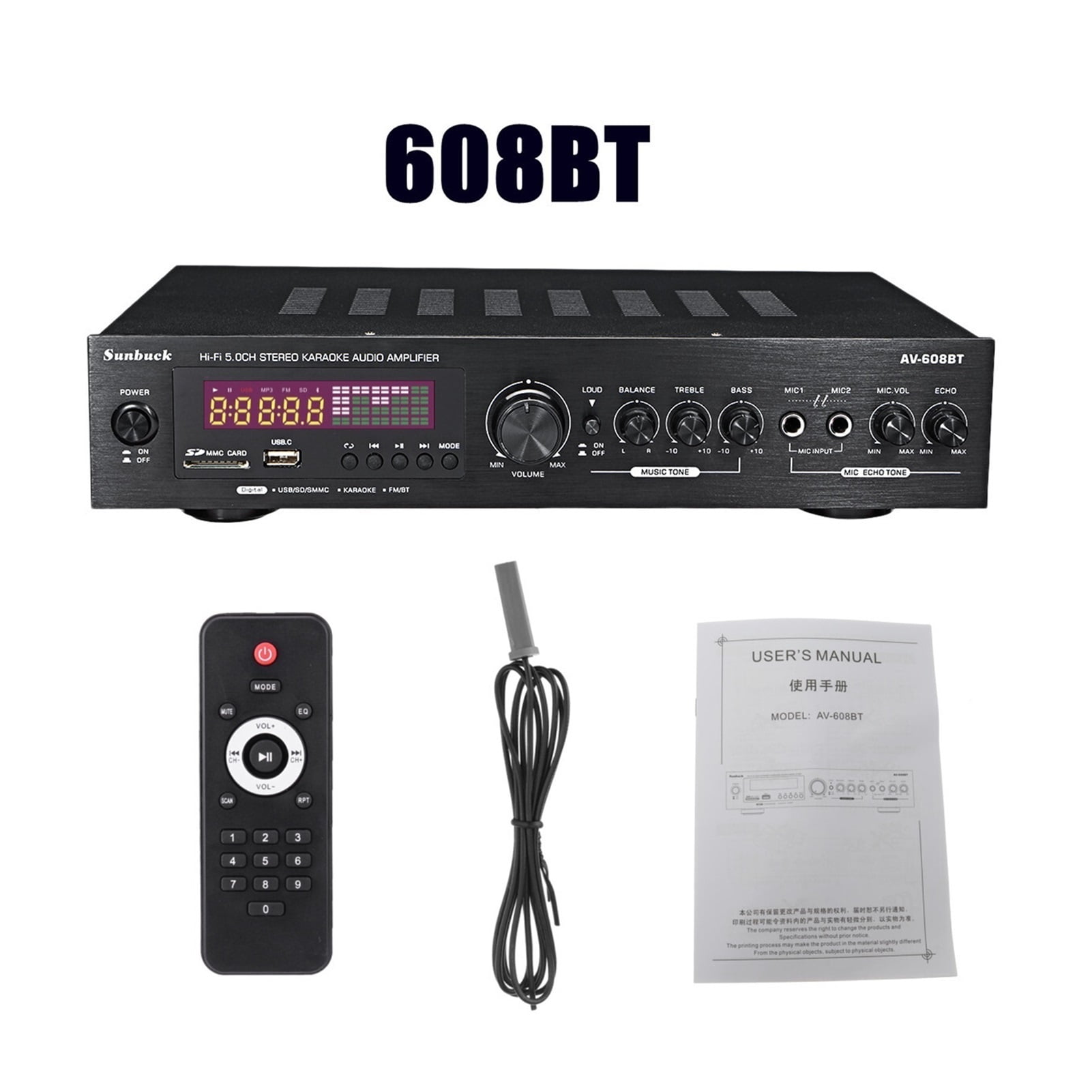 1200W Bluetooth Amplifier 2CH HIFI Audio Stereo Power AMP USB FM Radio ...