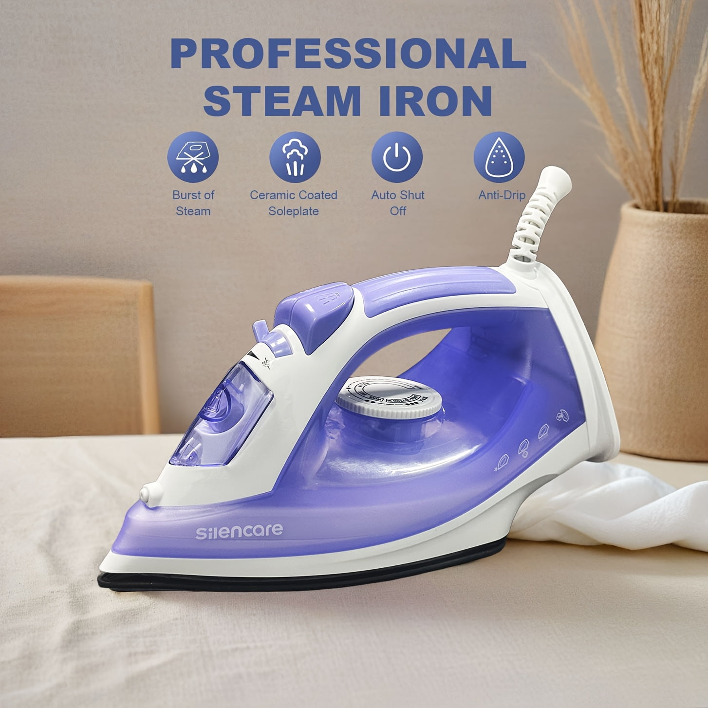 1200W Clothes Steam Iron: Non-Stick Soleplate, Adjustable Thermostat ...
