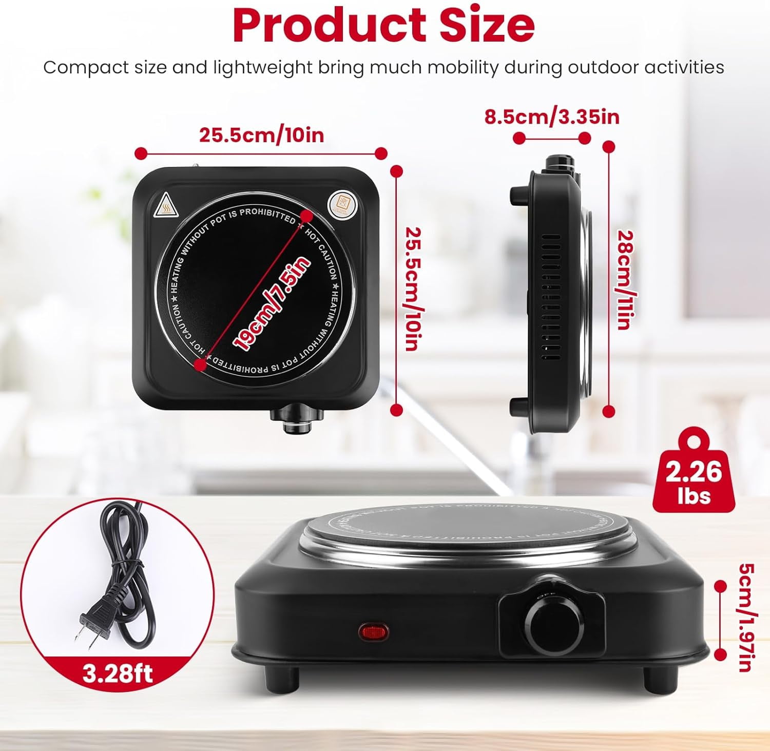 1200W Hot Plate, Electric Infrared Single Burner, Portable Stove ...