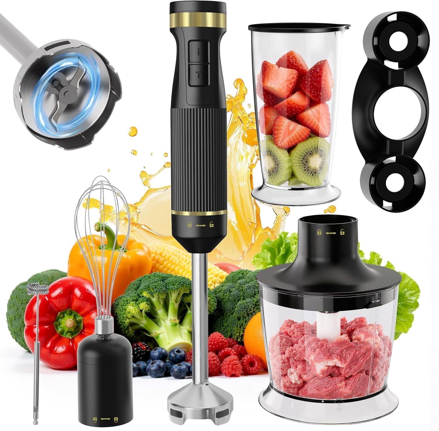 1200W Immersion Blender Handheld, 5-in-1 Variable Speed Emulsifier Hand ...