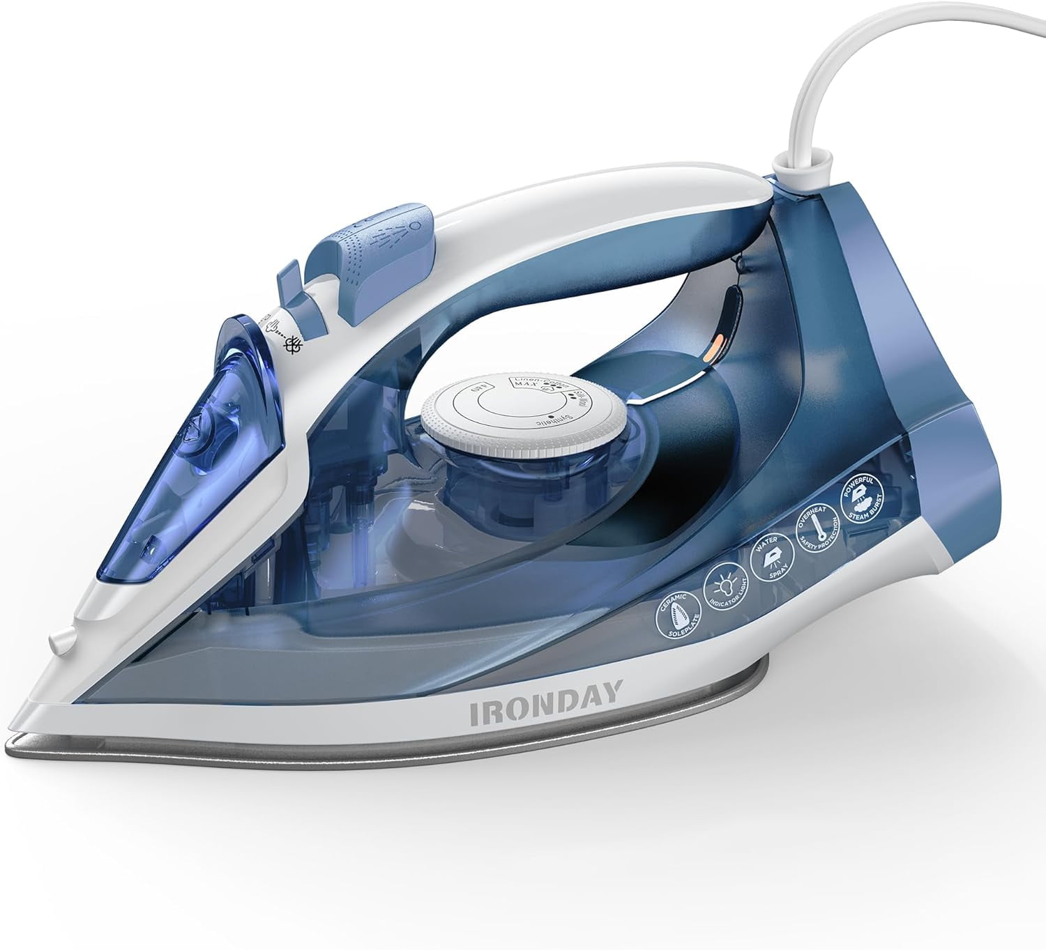 1200W Steam Iron for Garments with Fast Heat-Up, Ceramic Soleplate ...