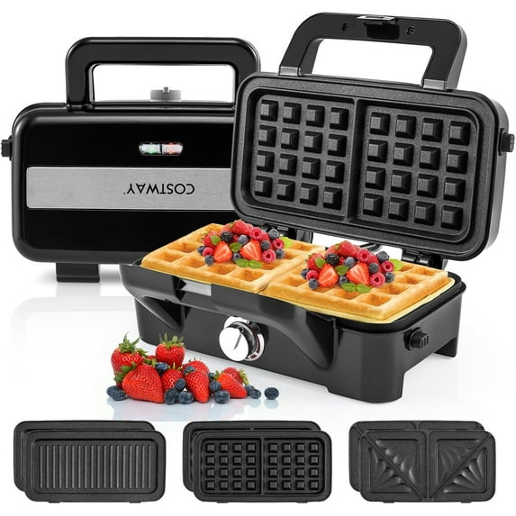 1200W Waffle Maker with Removable Non-Stick Plates Panini Grill Press ...