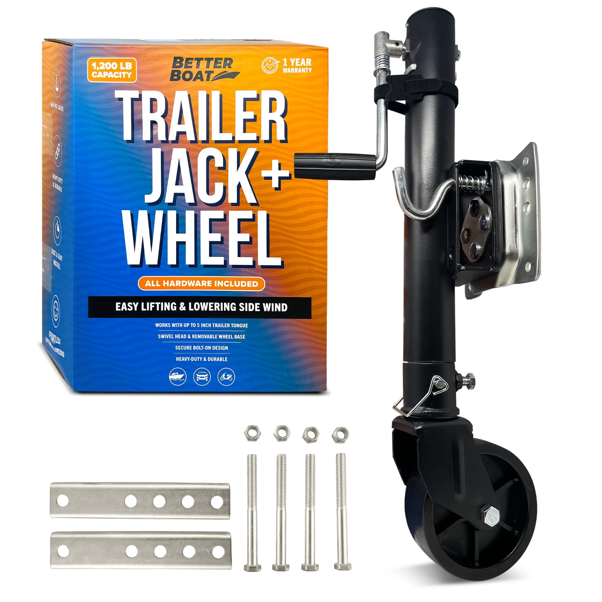 1200lbs Boat Trailer Jack with Wheel, Trailer Tongue Jack, Marine Bolt ...