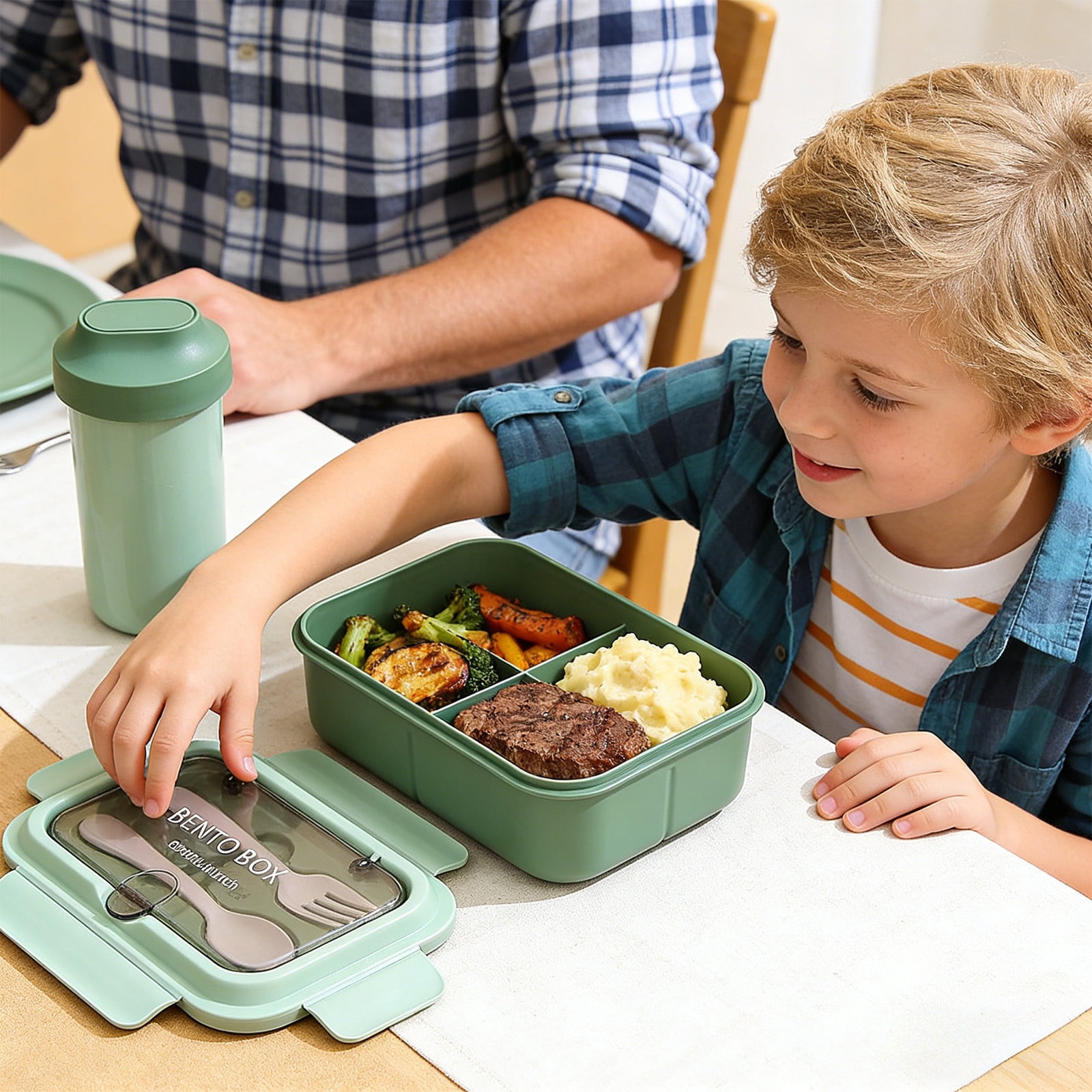 1200ml 3-Compartment Bento Box with Soup Cup, Leakproof Lunch Container ...