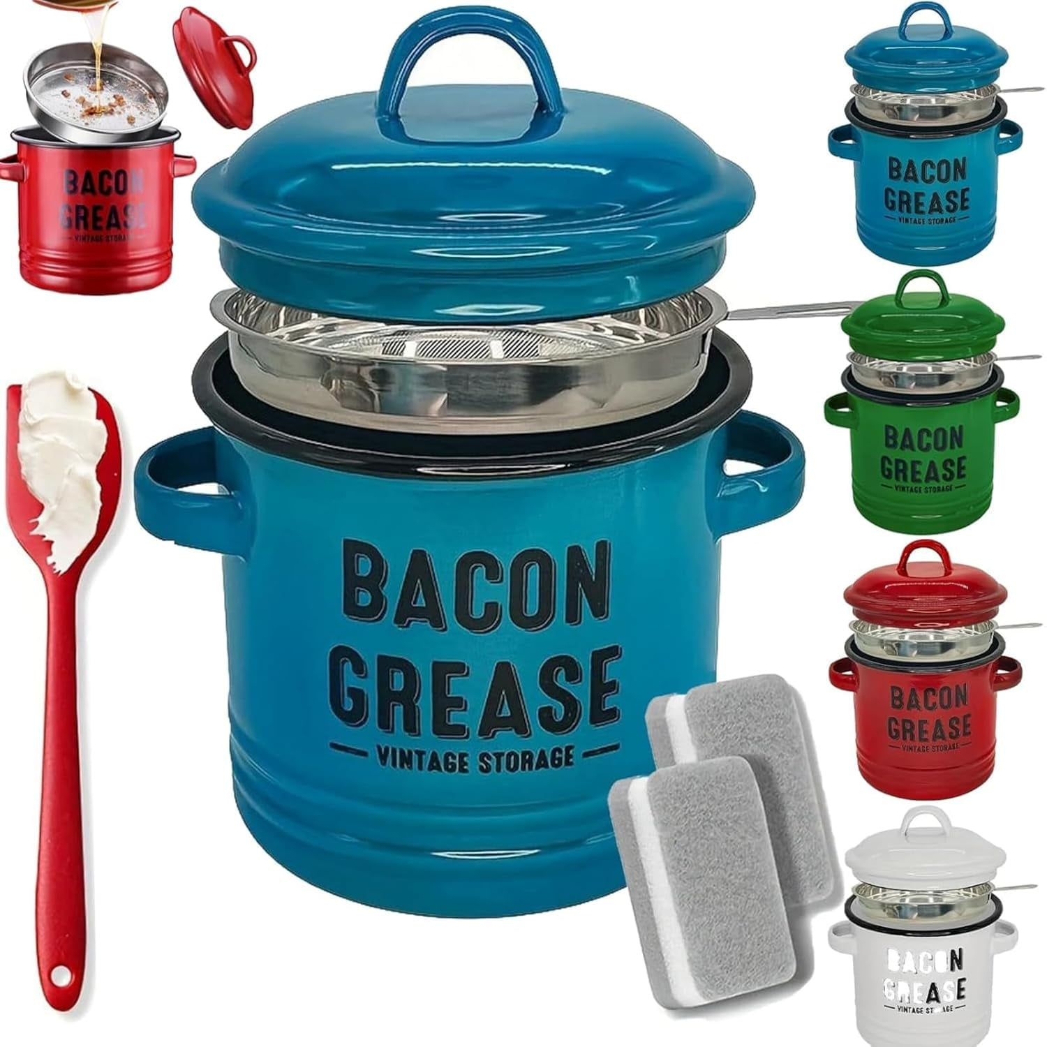 1200ml Bacon Grease Container With Strainer and Food-Grade Silicone ...
