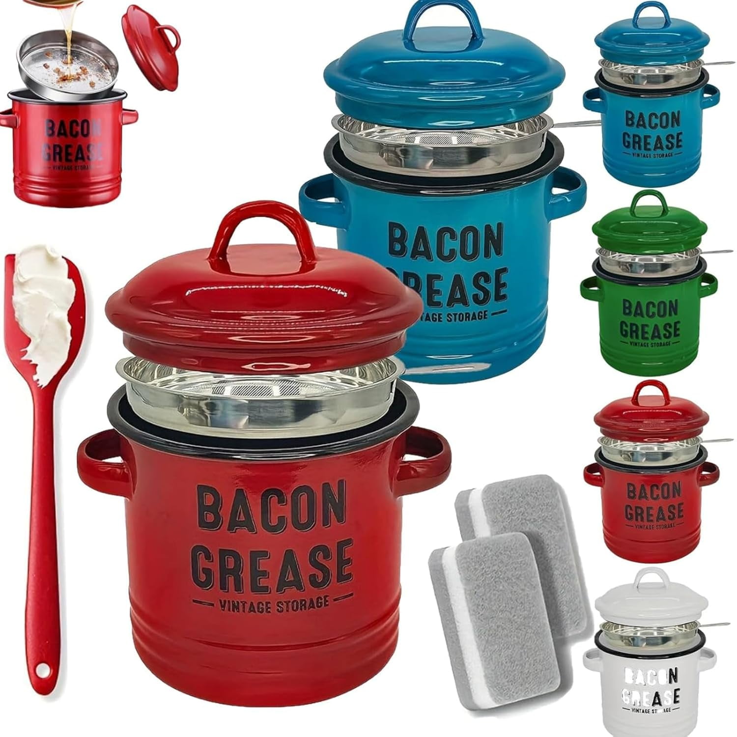 1200ml Bacon Grease Container With Strainer and Food-Grade Silicone ...