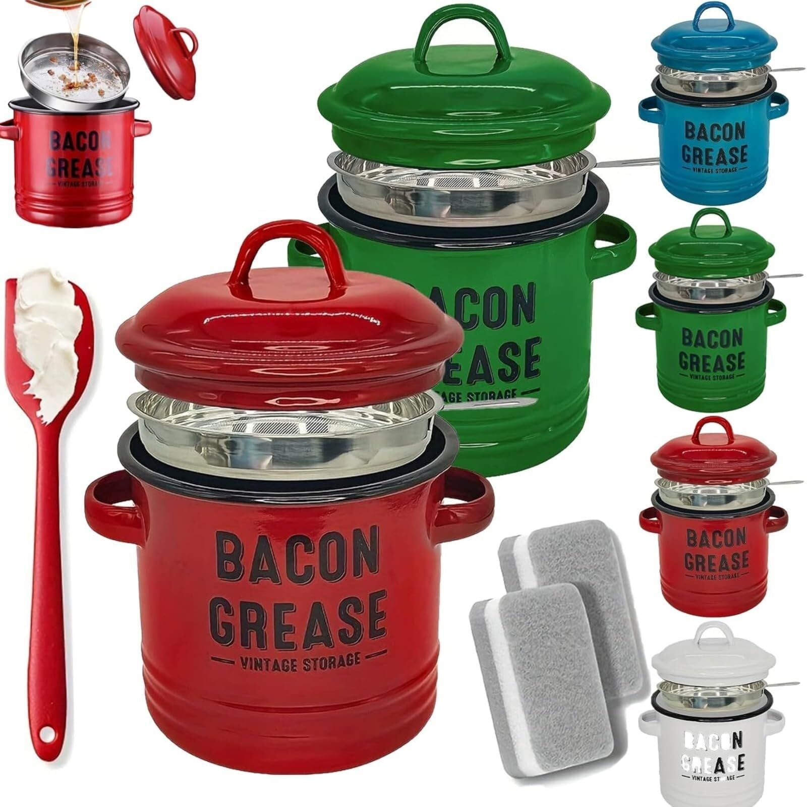 1200ml Bacon Grease Container With Strainer and Food-Grade Silicone ...