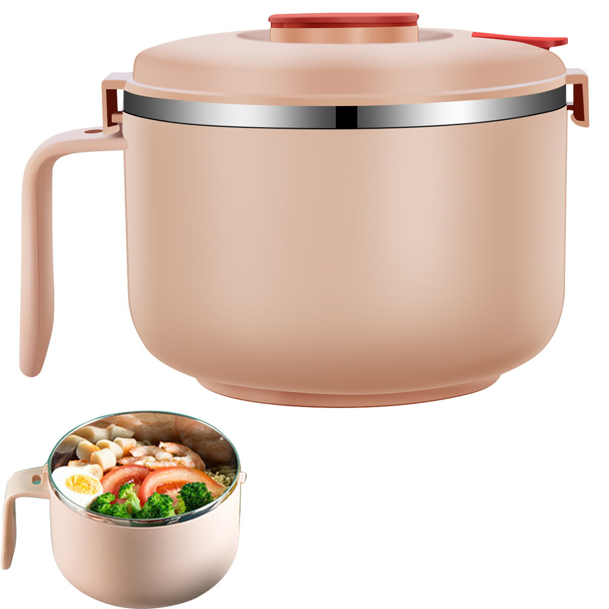 1200ml Bento Box Lunch Box Lunch Container 304 Stainless Steel Instant Noodle Bowl with Lid Dual ...