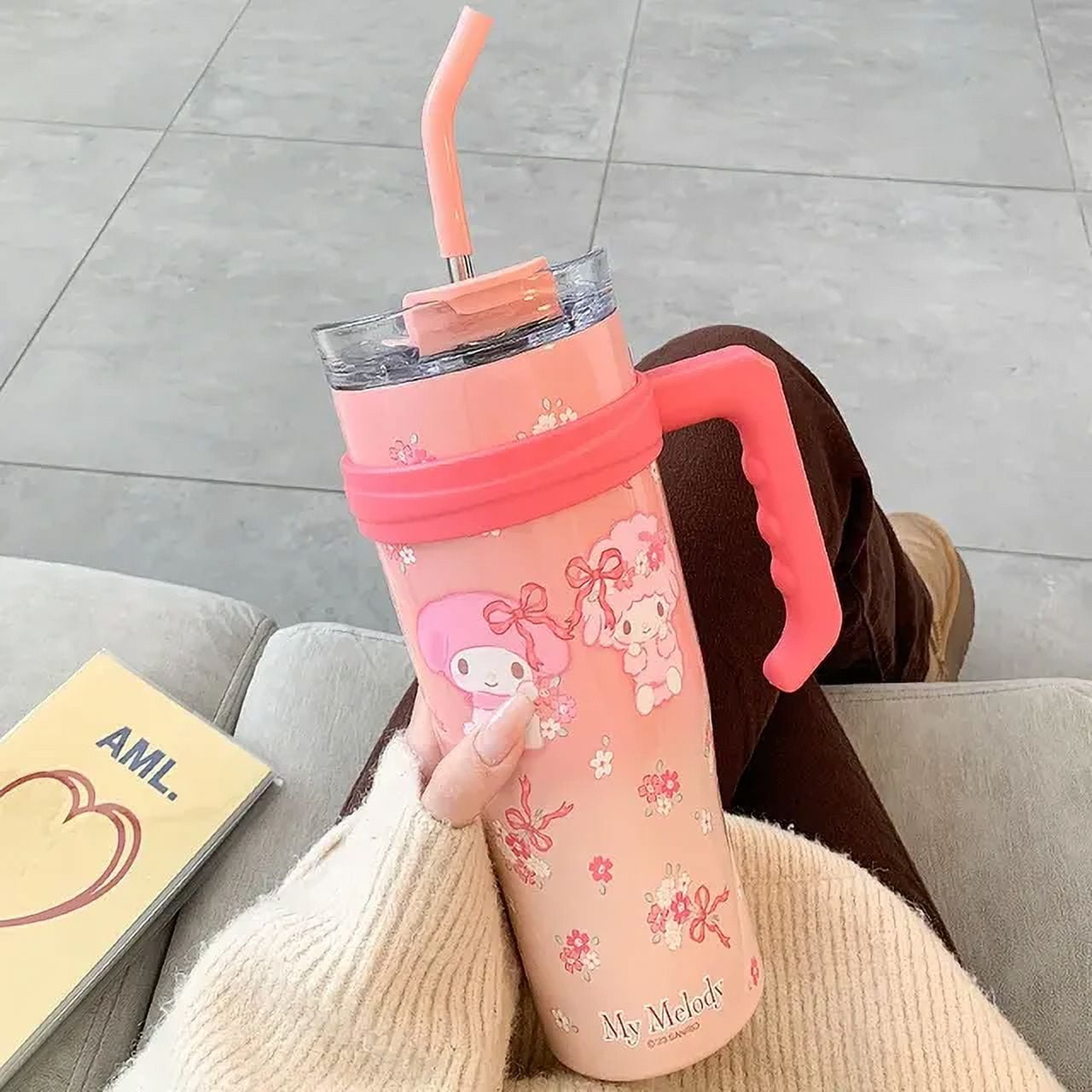 1200ml Hello Kitty Thermos Bottle Sanrio Kuromi Sippy Water Cup Vacuum ...