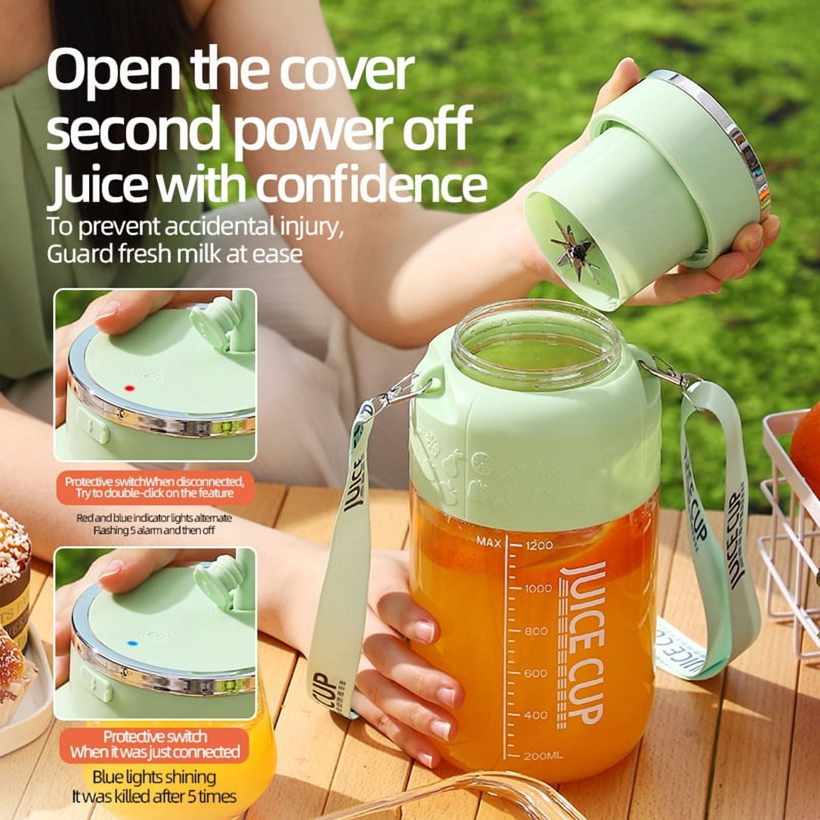 1200ml Portable Juicer Cup, USB Rechargeable Fast Juicing with Safety ...