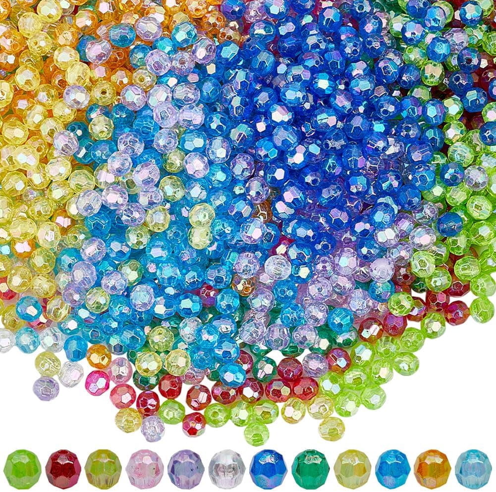 1200pcs 12 Colors 6mm Acrylic Faceted Beads Faceted Round Beads Small ...
