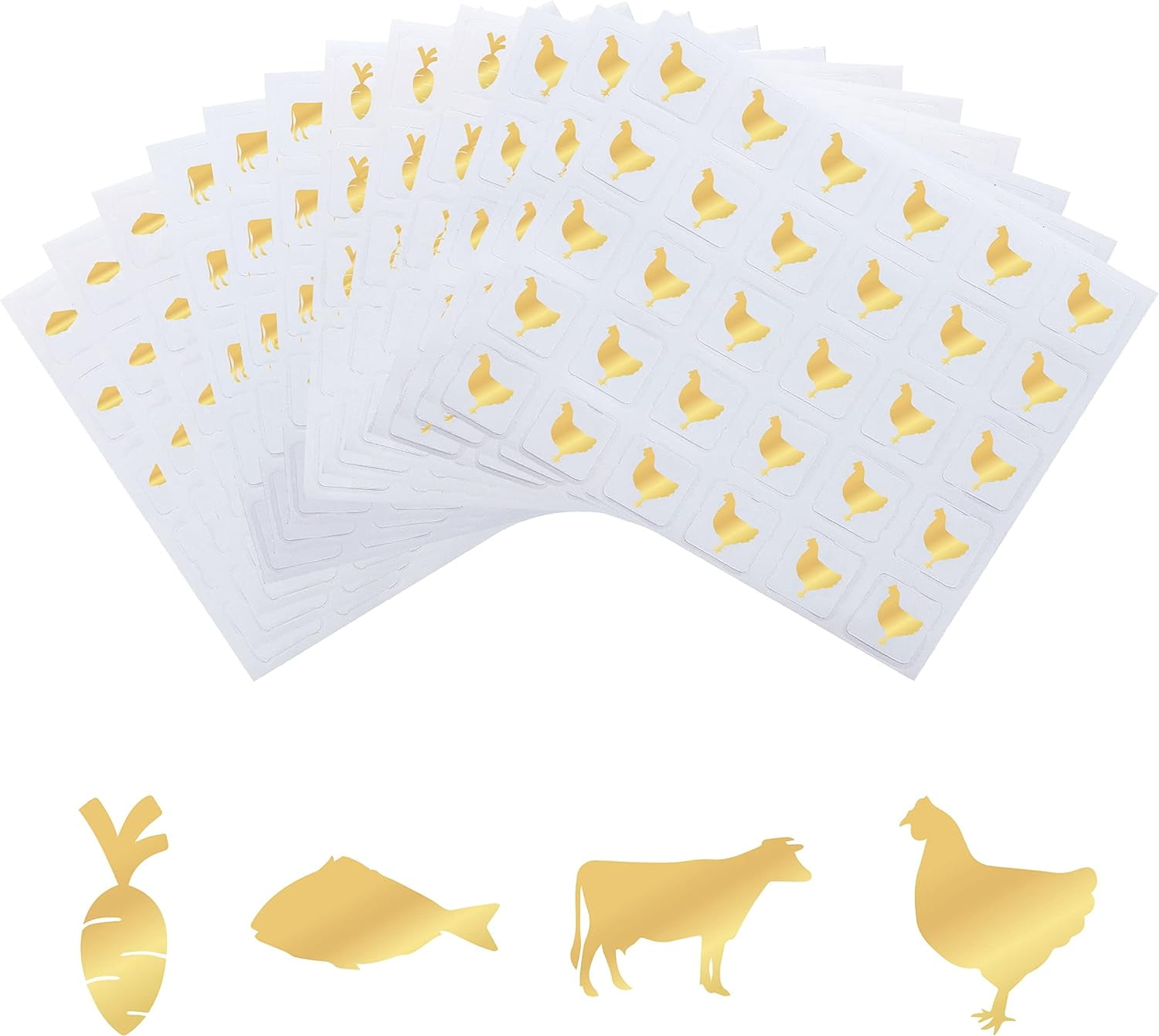 1200pcs 4 Styles Gold Meal Stickers 1 Inch Food Choice Sticker Cow ...