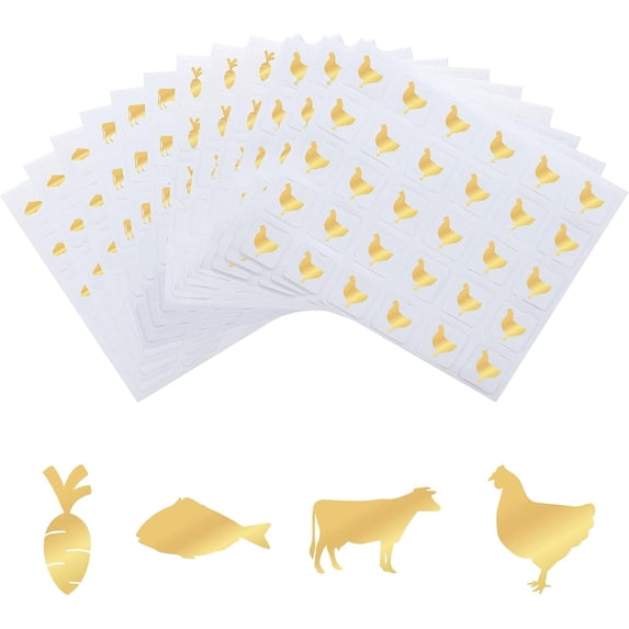 1200pcs 4 Styles Gold Meal Stickers 1 Inch Food Choice Sticker Cow ...