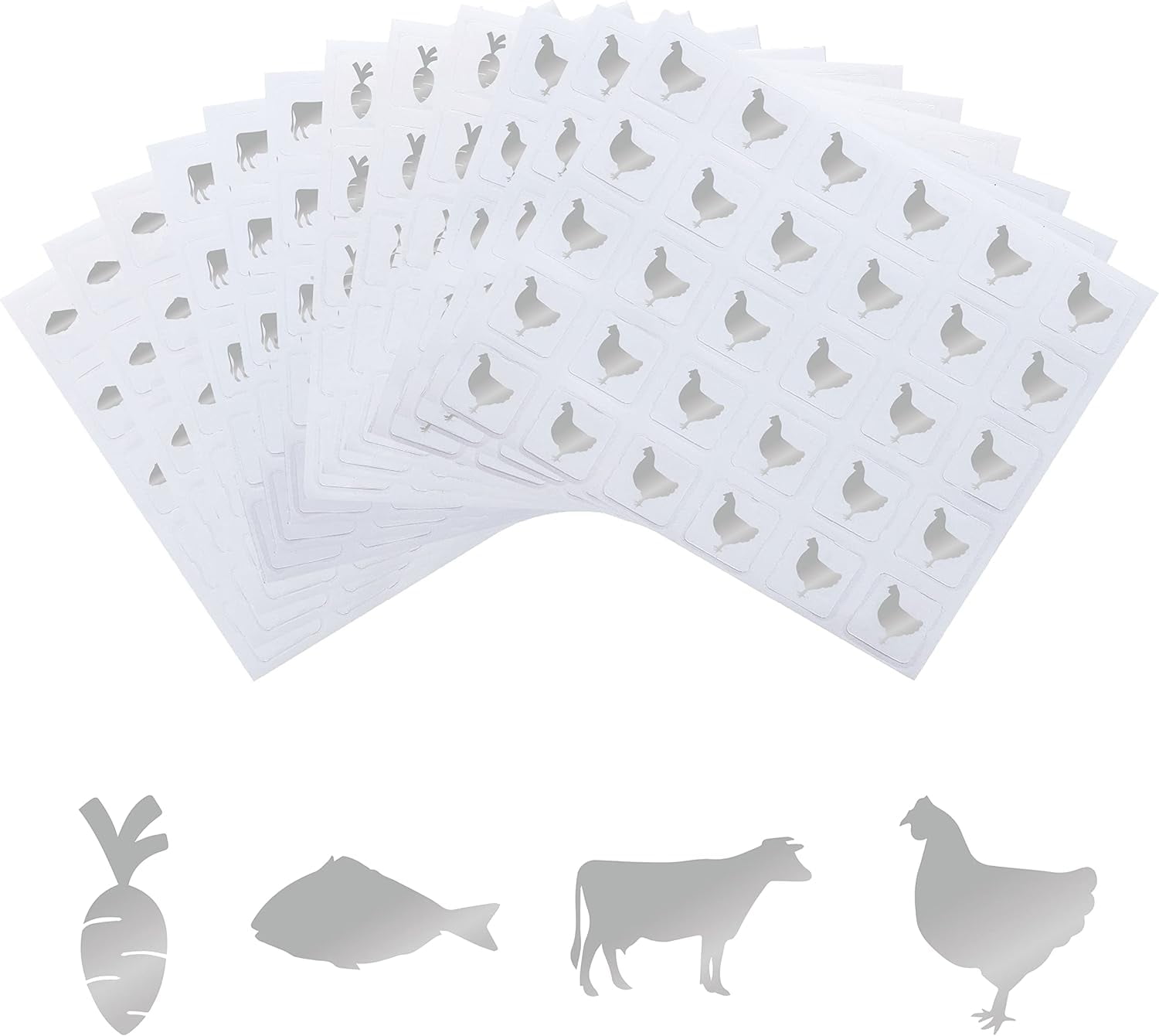 1200pcs 4 Styles Silver Food Choice Stickers 1 Inch - Cow/Chicken/Fish ...