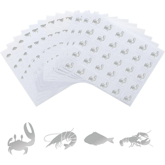 1200pcs 4 Styles Silver Meal Stickers 1 Inch Food Choice Sticker Crab ...