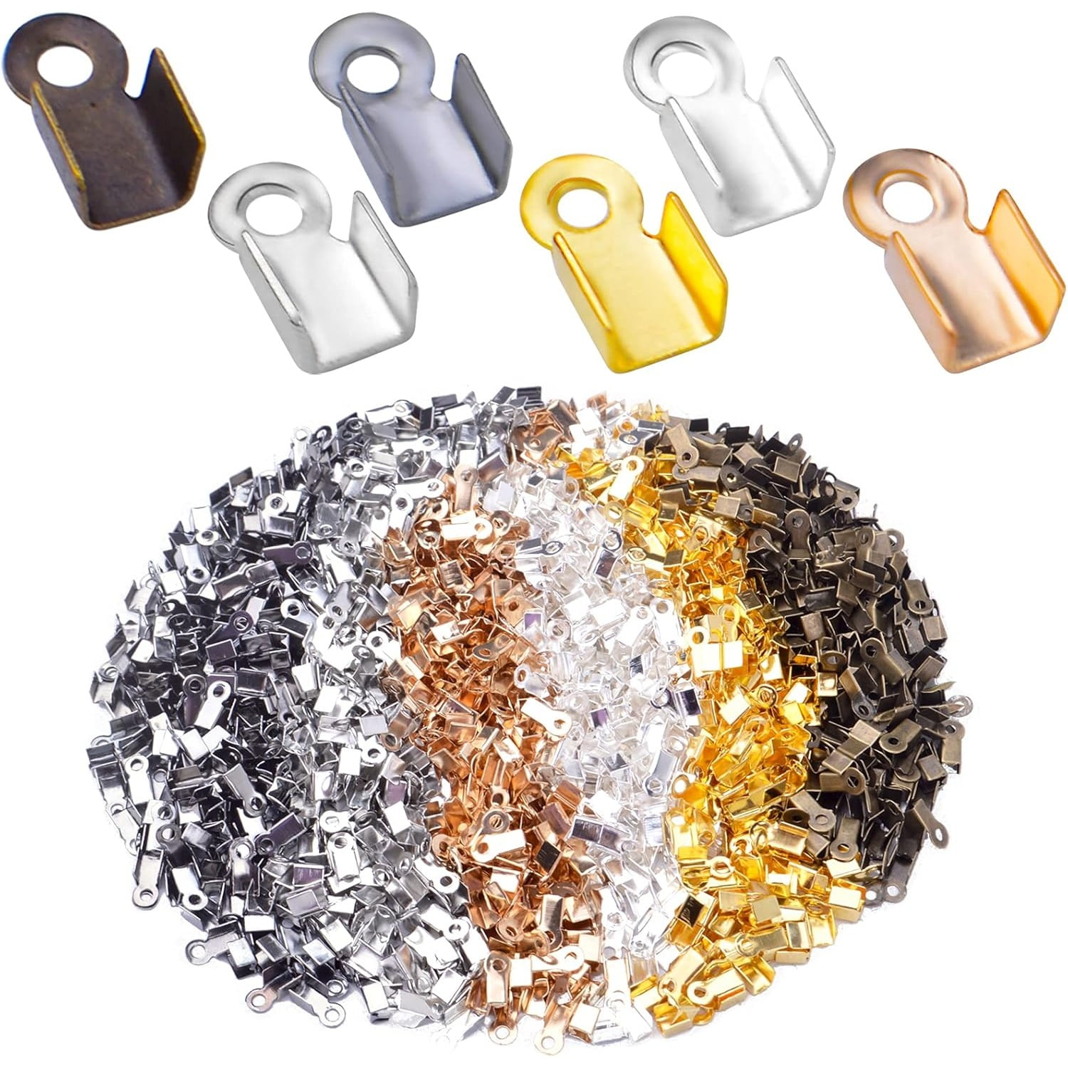 1200pcs 6 Colors Metal Fold Over Crimp Cord Ends Crimp End Caps ...