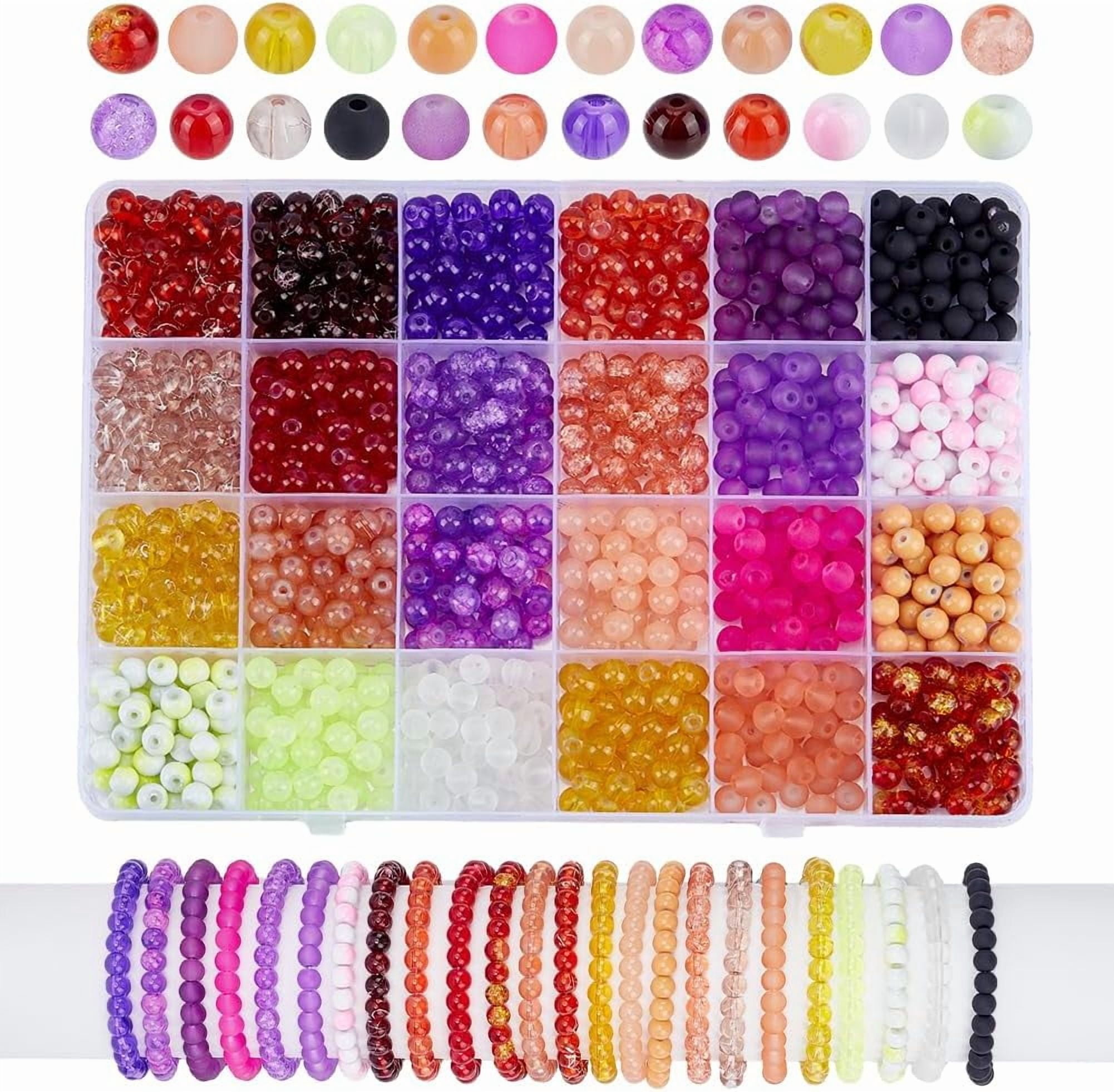 1200pcs 6mm Glass Beads for DIY Jewelry Making 24 Colors Round Glass ...