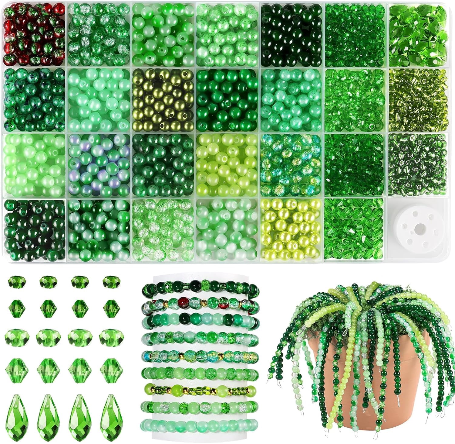1200pcs Bright Green Glass Beads for Vase Filler, DIY Jewelry Making ...