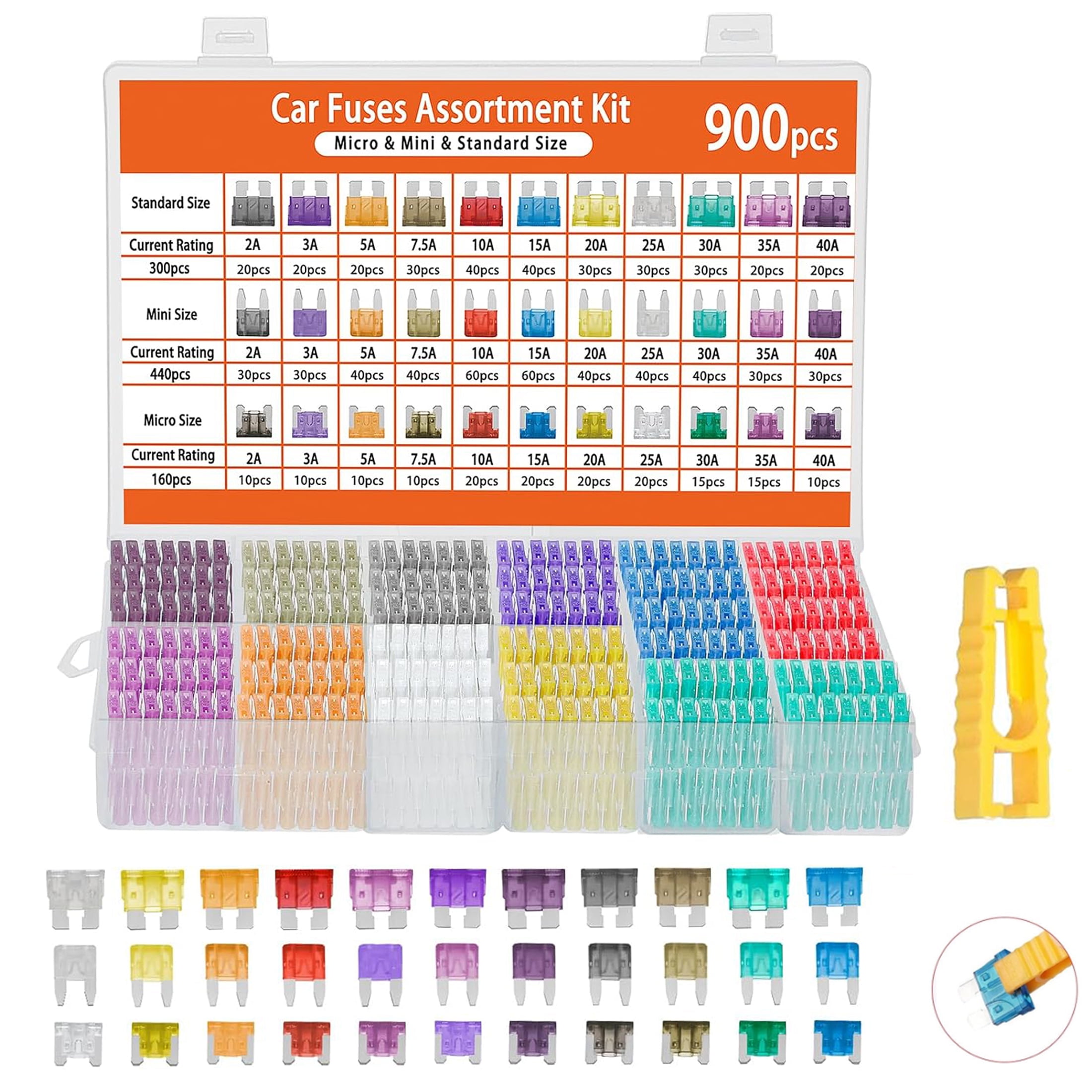 SLUMLOVE 900 Pcs Car Fuse Assortment Kit, 440PCS Mini Blade Fuses + 300 Standard Automotive ...