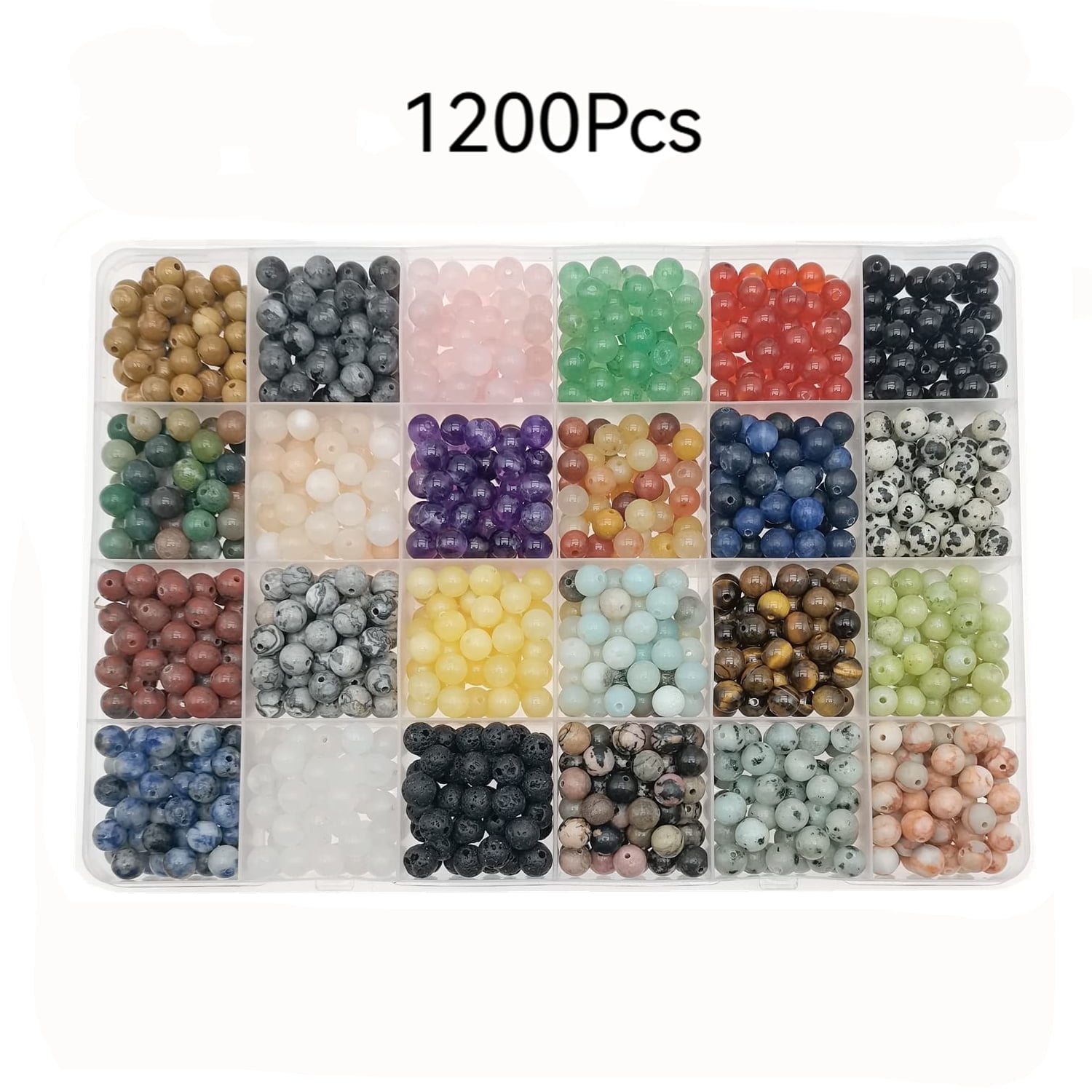 1200pcs Natural Stone Beads Set, 6Mm Size 24 Styles DIY Jewelry Making ...