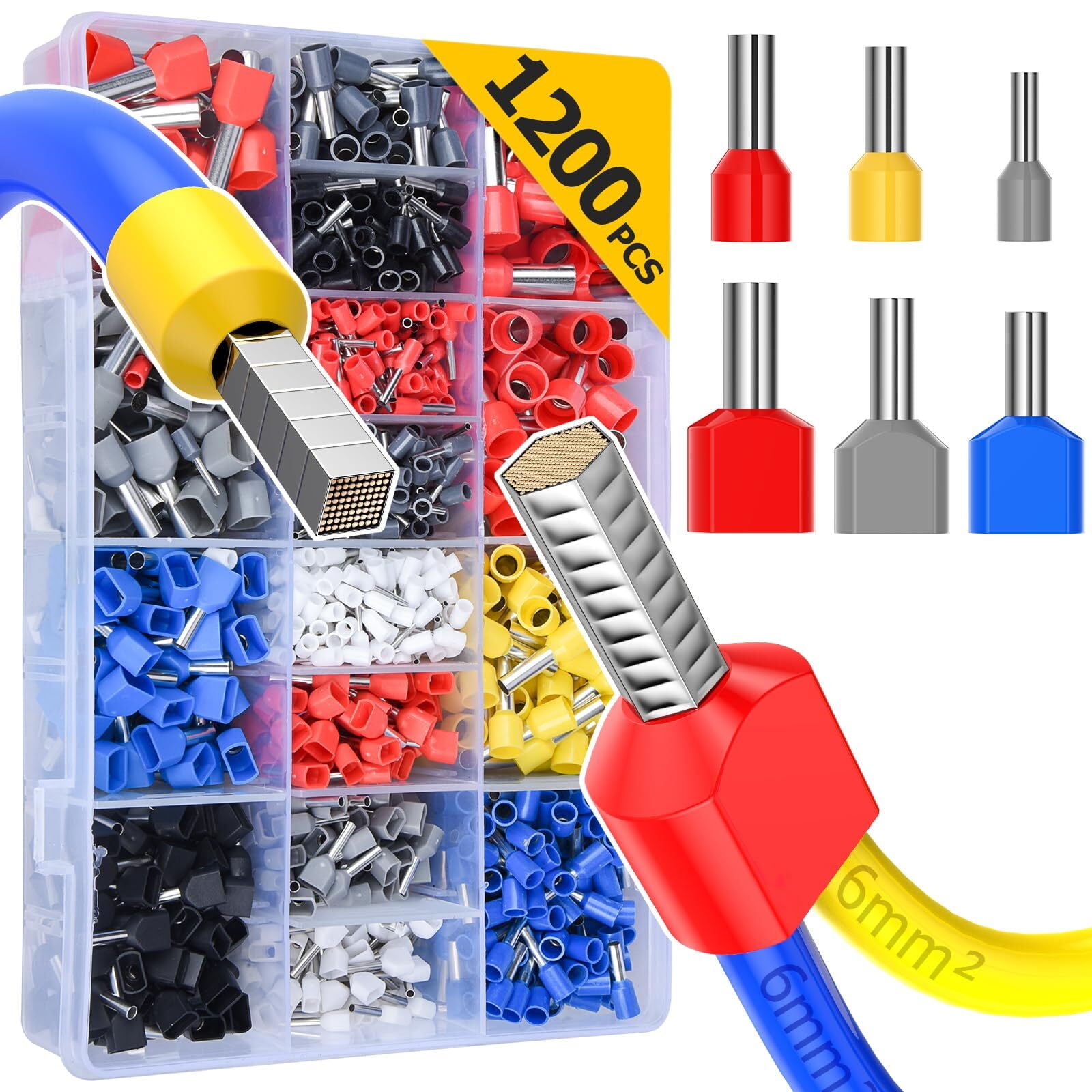 1200pcs Wire Ferrules Terminals Kit 900 Single & 300 Double Terminal ...