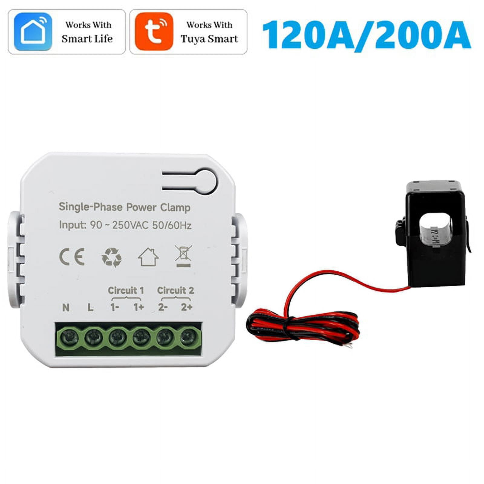 120A Tuya Smart WiFi Energy Meter+Current Transformer Clamp 90-250V KWh ...