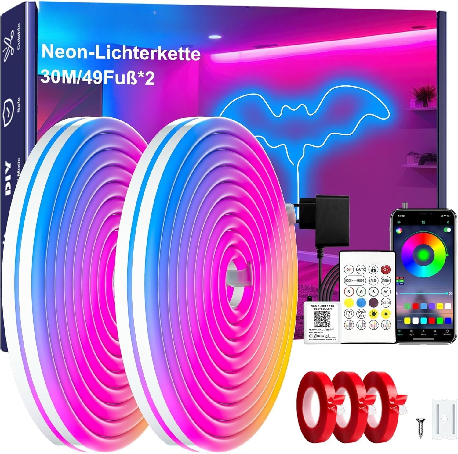120Ft (60Ft * 2 Rolls) Neon Rope Lights for , 36m Strip Lamp with ...