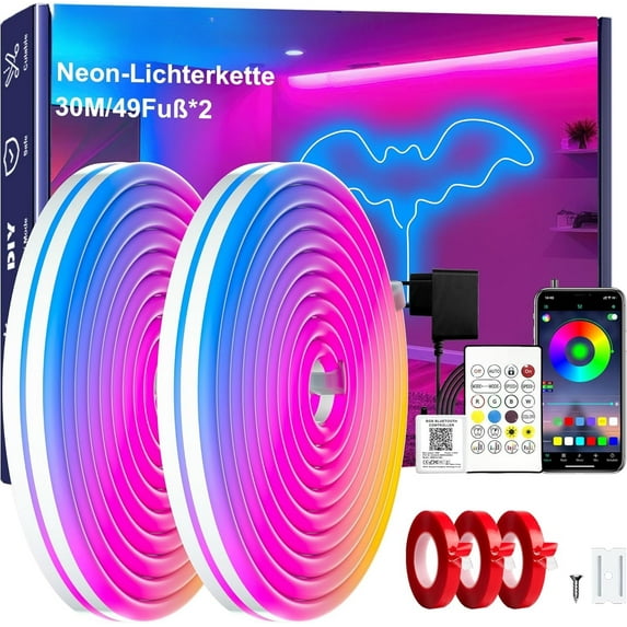 120Ft (60Ft * 2 Rolls) Neon Rope Lights for , 36m Strip Lamp with ...