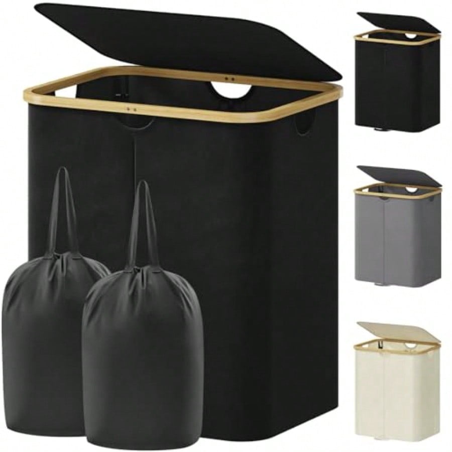 120L Double Laundry Hamper with Lid Large Dual Laundry Basket Removable ...
