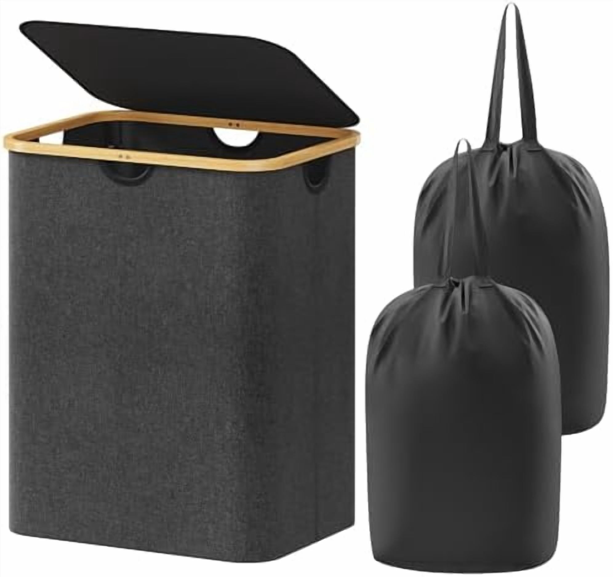 120L Laundry Basket with Lid, Clothes Hampers for Laundry with Bamboo ...