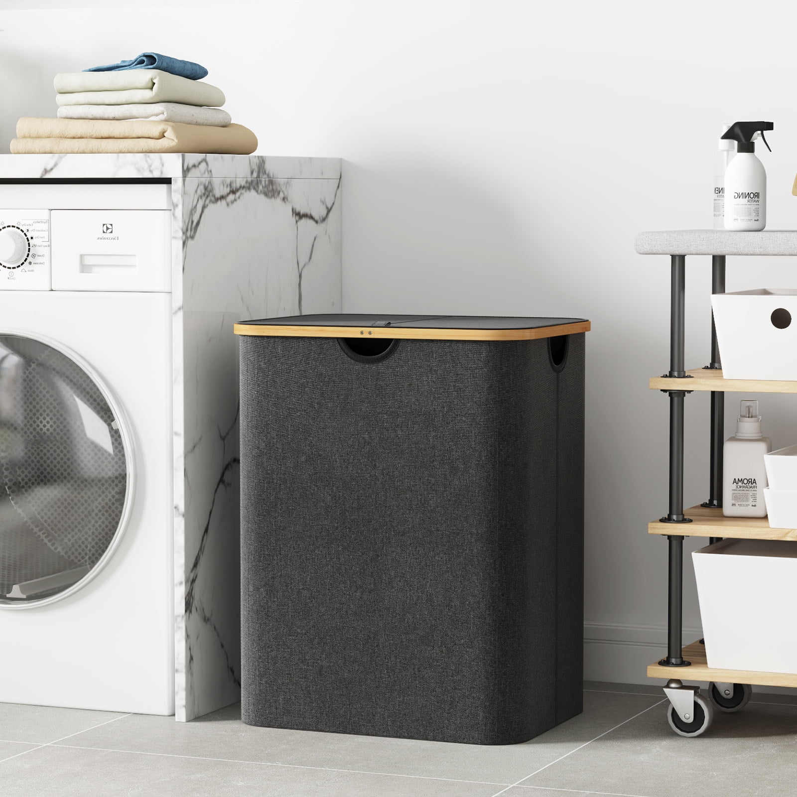120L Laundry Basket with Lid, Clothes Hampers for Laundry with Bamboo ...