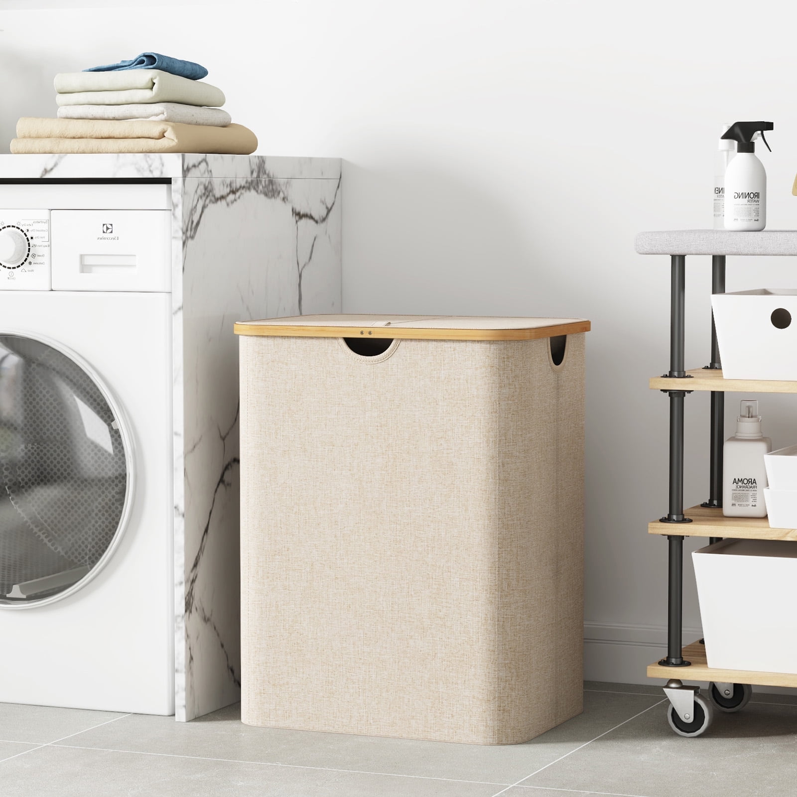 120L Laundry Basket with Lid, Clothes Hampers for Laundry with Bamboo ...