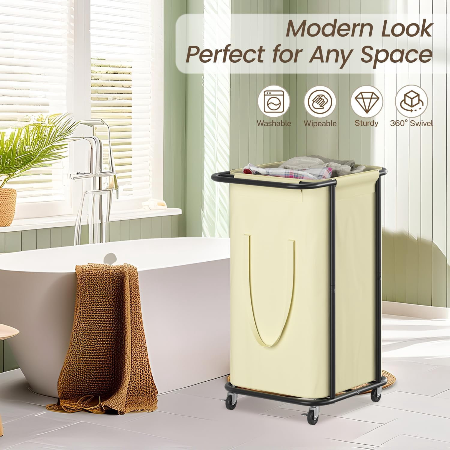 120L Rolling Large Laundry Hamper Basket with Wheels, Dirty Clothes ...
