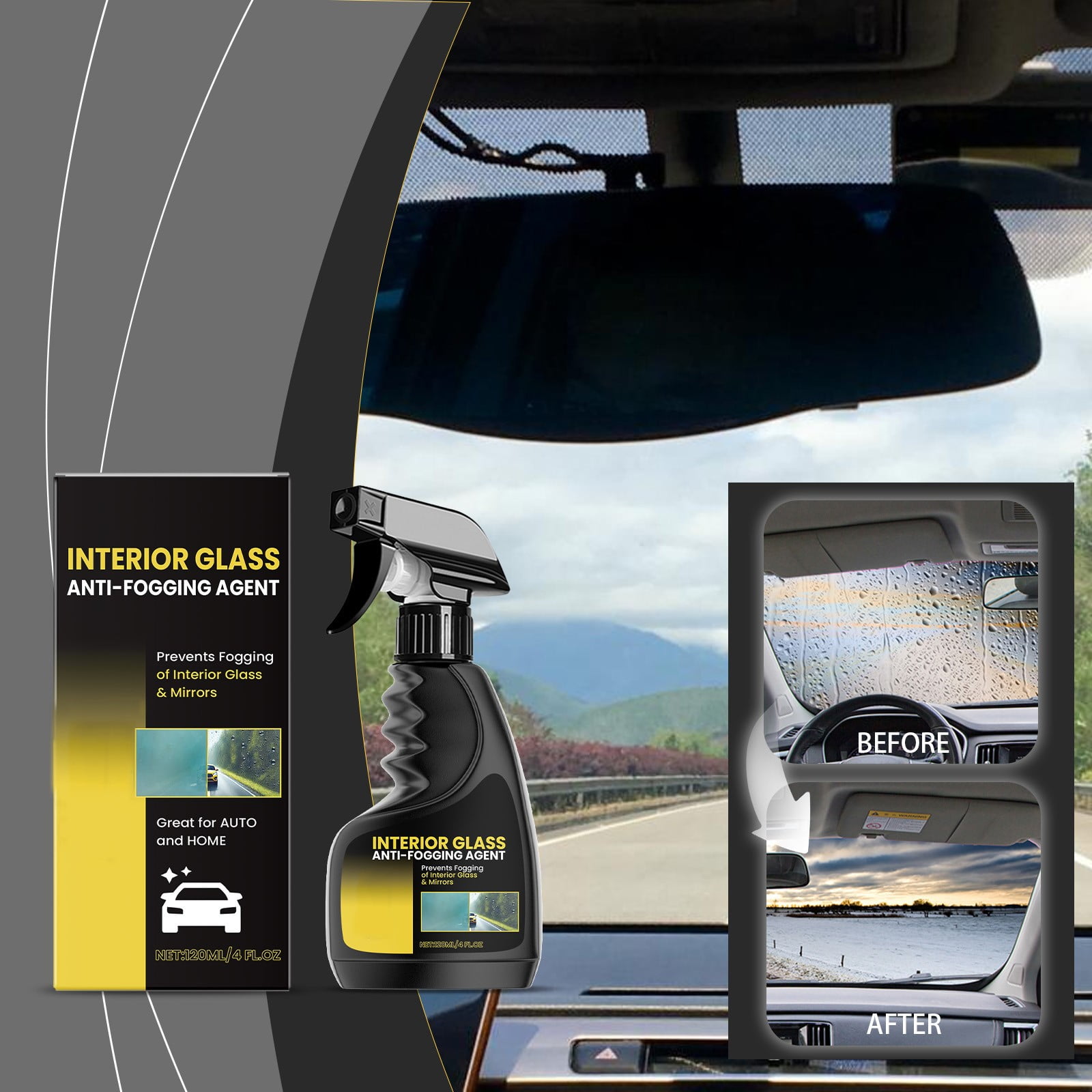 120ML Antisfogging Agent, Interior Glass Anti-Fog Spray for Car and ...