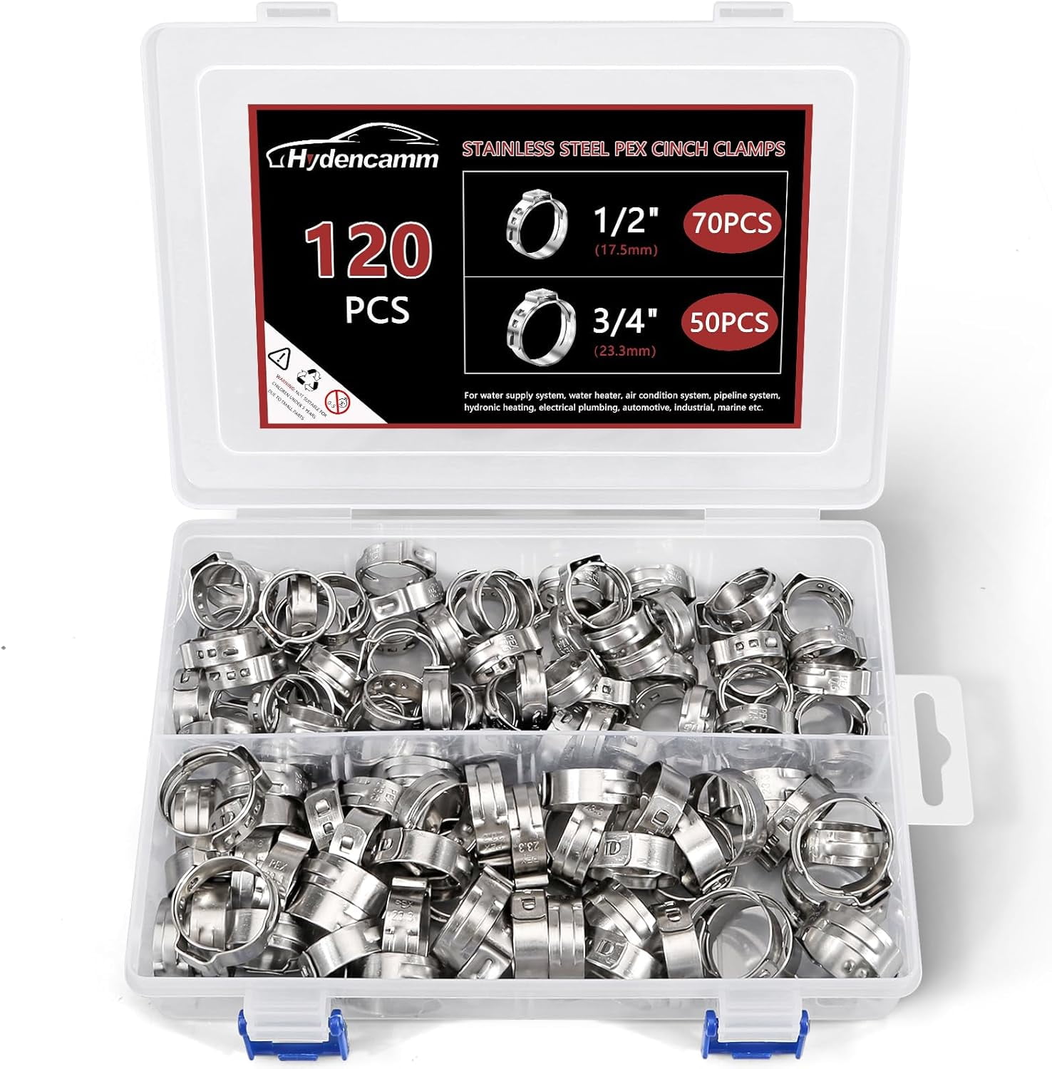 120PCS 1/2",3/4" PEX Clinch Clamps Kit, Premium 304 Stainless Steel Pex ...