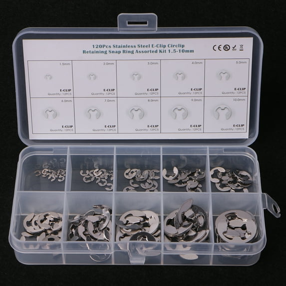 120PCS 1.5mm-10mm E-Clip Assortment Kit Stainless Steel Retaining ...
