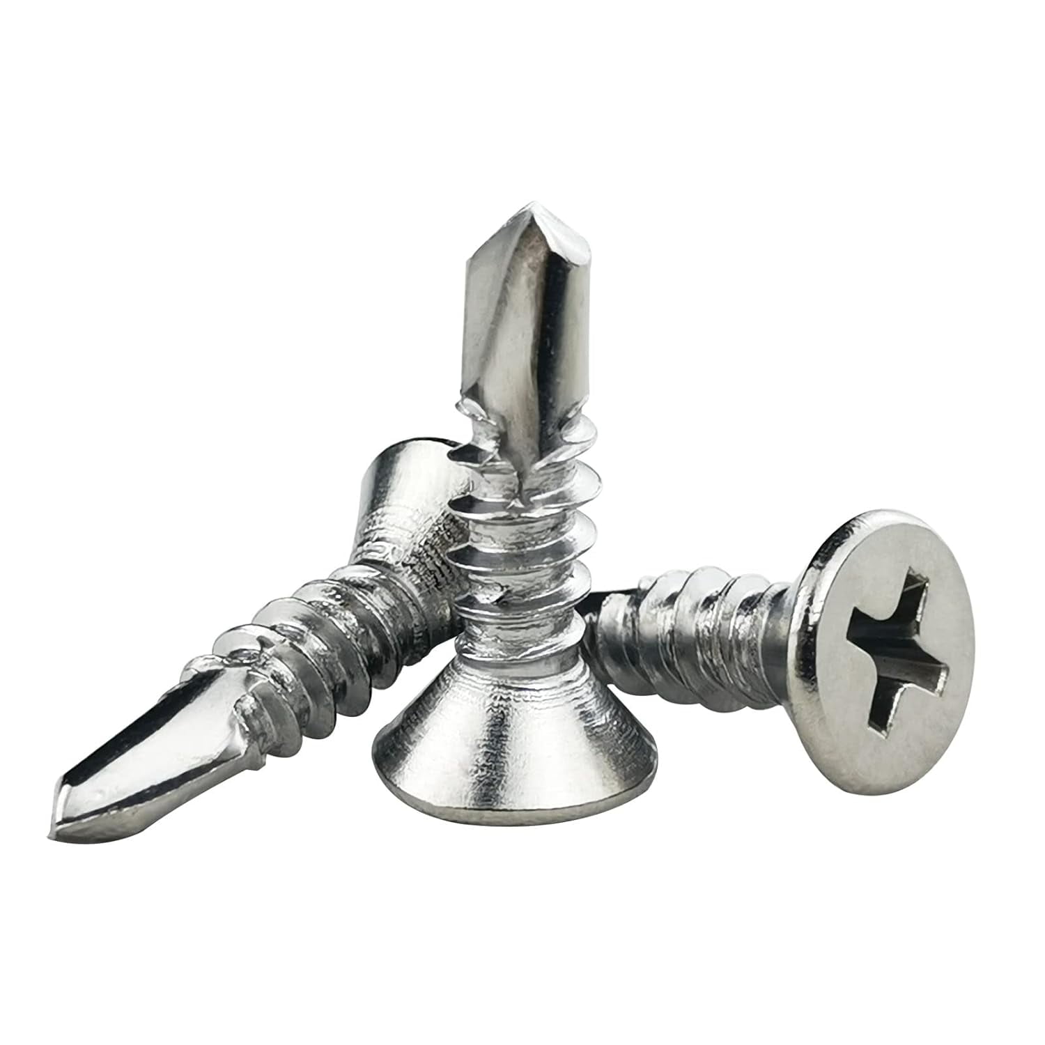 120PCS #10 x 3/4" Stainless Steel Self Drilling Screws,410 Stainless Steel Flat Head Screws ...