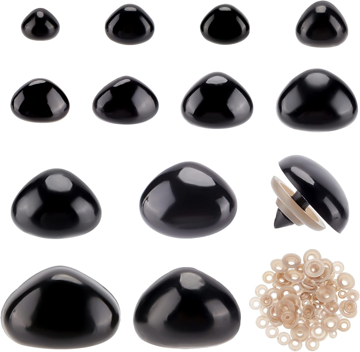 120PCS 12 Sizes Black Safety Noses Triangle Stuffed Animal Nose Crochet ...