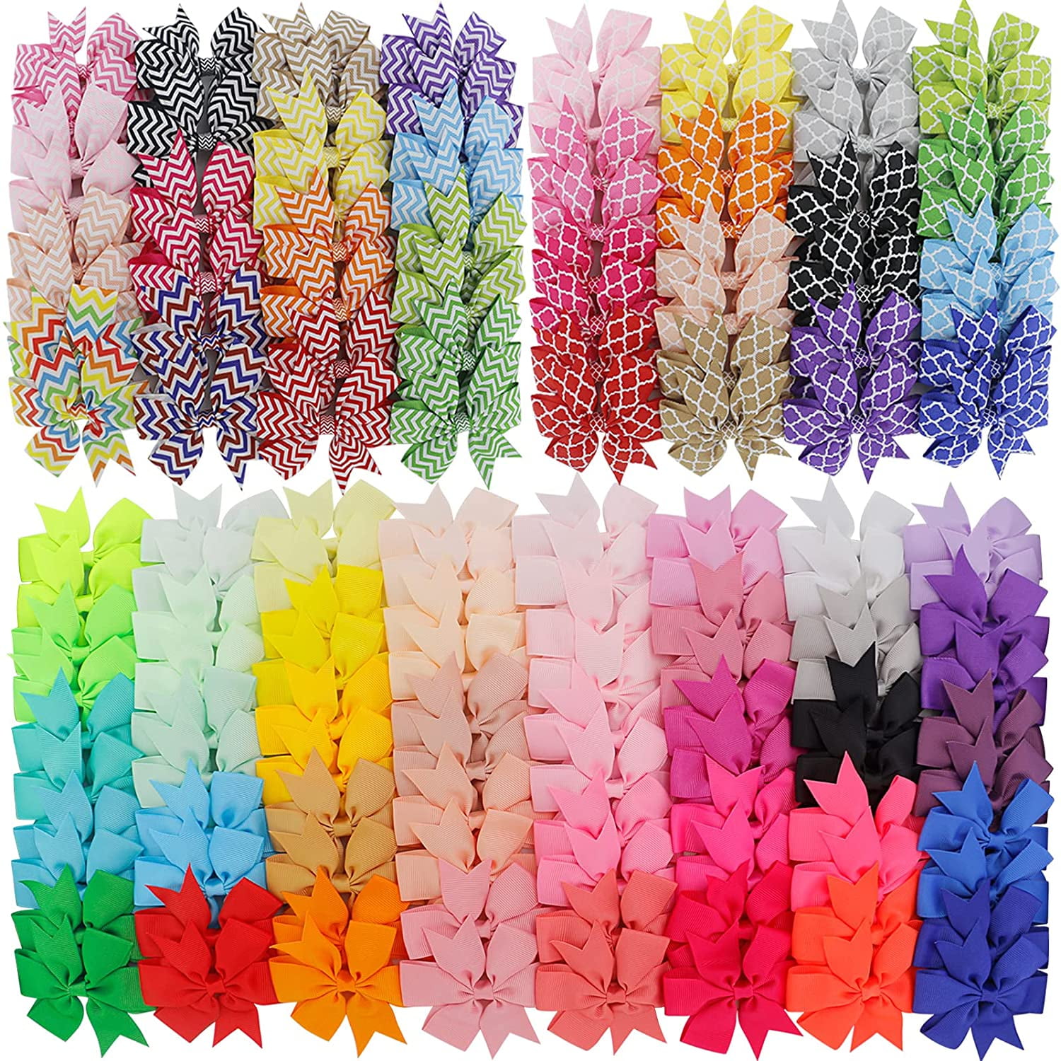 MUCHENGGIFT 120PCS 3inch Grosgrain Ribbon Polka Dot Pinwheel Hair Bows ...