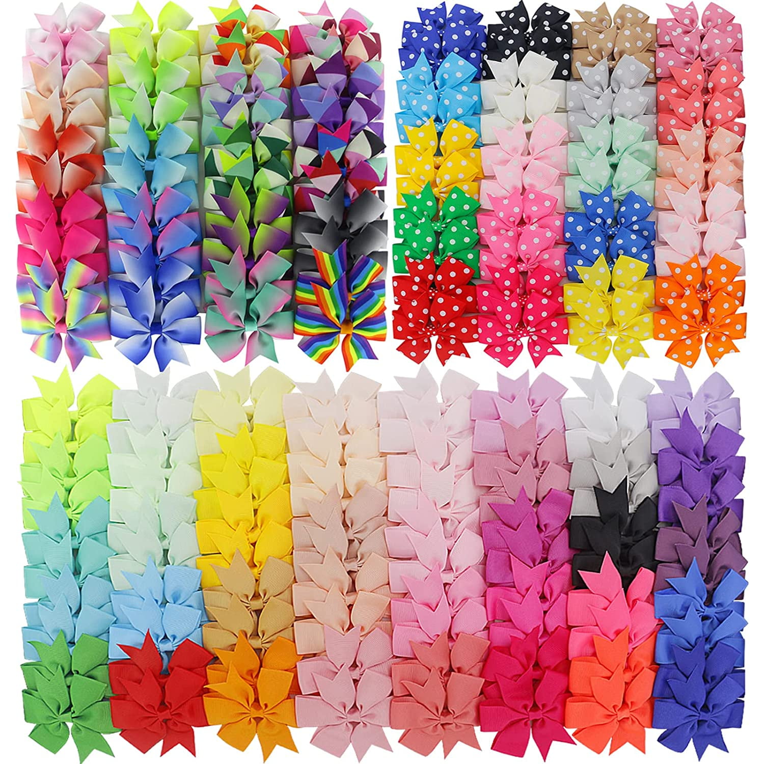 MUCHENGGIFT 120PCS 3inch Grosgrain Ribbon Polka Dot Pinwheel Hair Bows ...