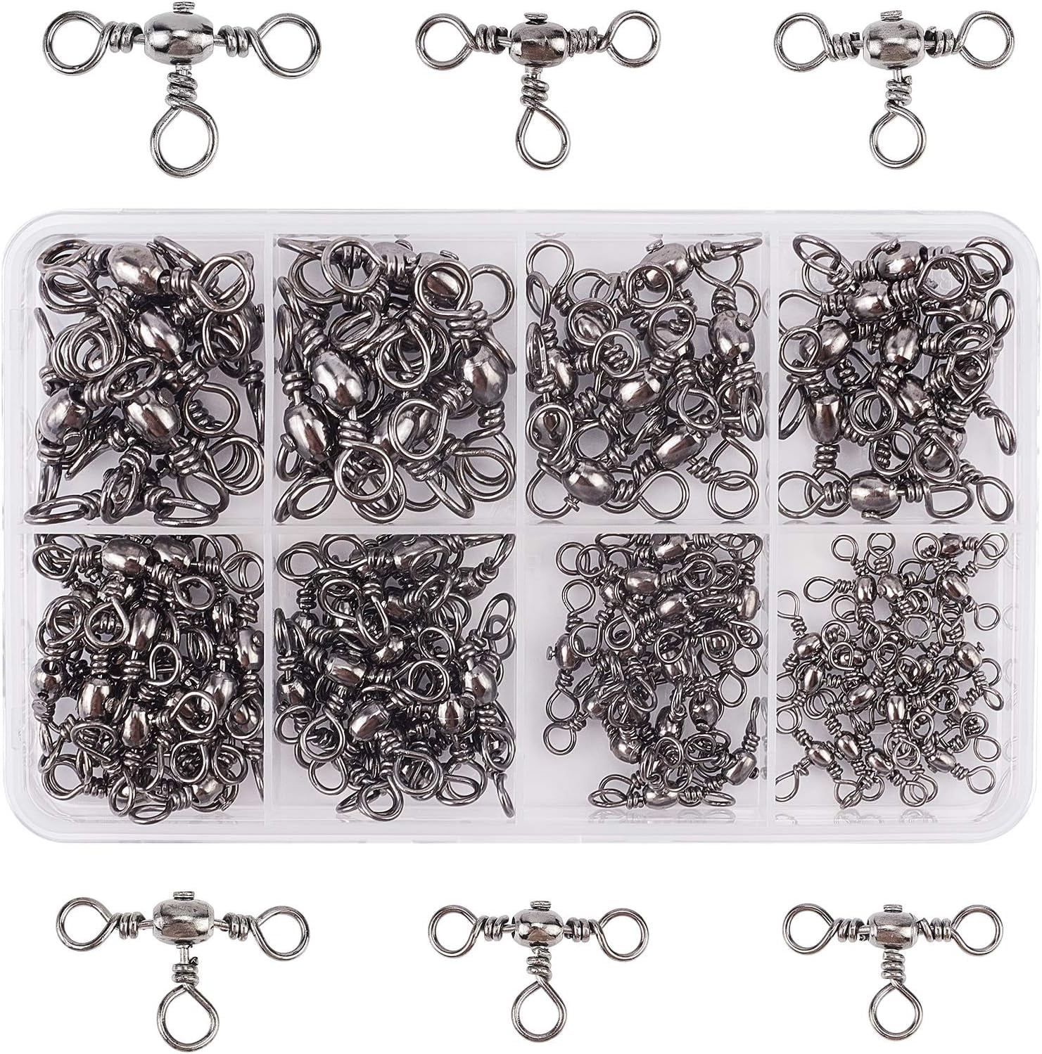 120PCS 6sizes Fishing Swivels Stainless Steel 3 Way Line Barrel Fishing ...
