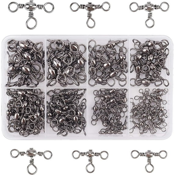 120PCS 6sizes Fishing Swivels Stainless Steel 3 Way Line Barrel Fishing ...